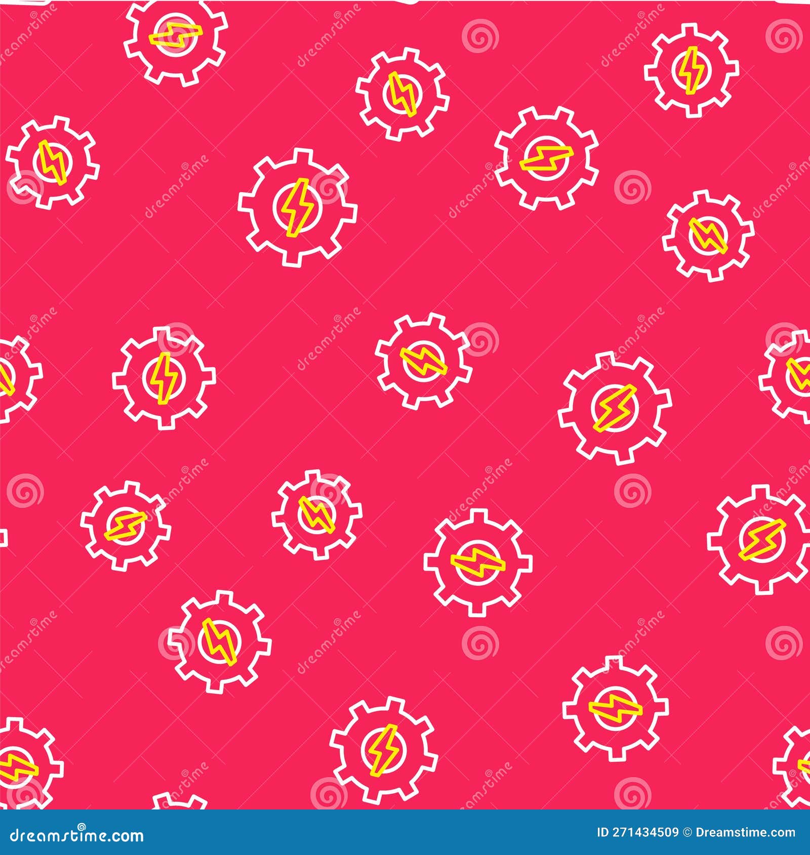 Line Gear and Lightning Icon Isolated Seamless Pattern on Red ...