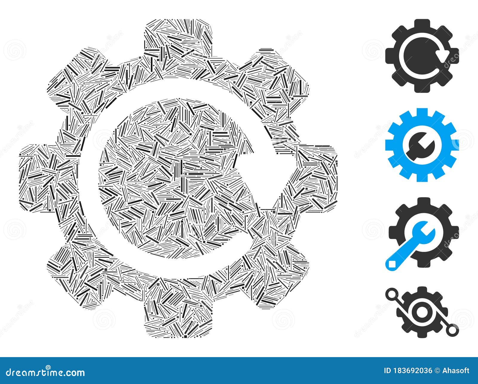 Line Gear Rotation Direction Icon Vector Collage Stock Illustration ...