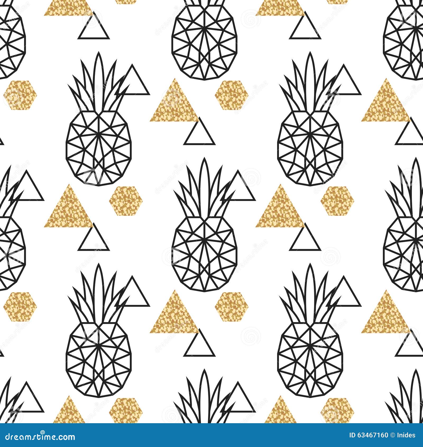 Line Geometric Pineapple and Gold Shimmer Dot Stock Vector ...