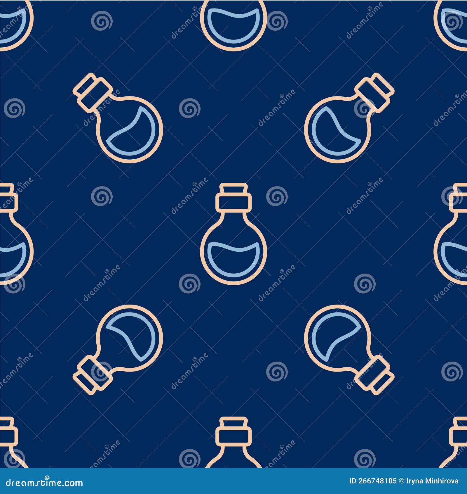 Line Glass Bottle with Magic Elixir Icon Isolated Seamless Pattern on ...