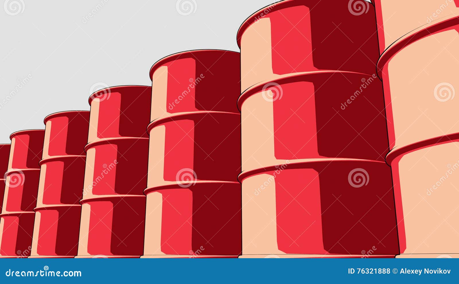 Line of Glossy Red Metal Barrels. Cartoon Version for Presentations and ...