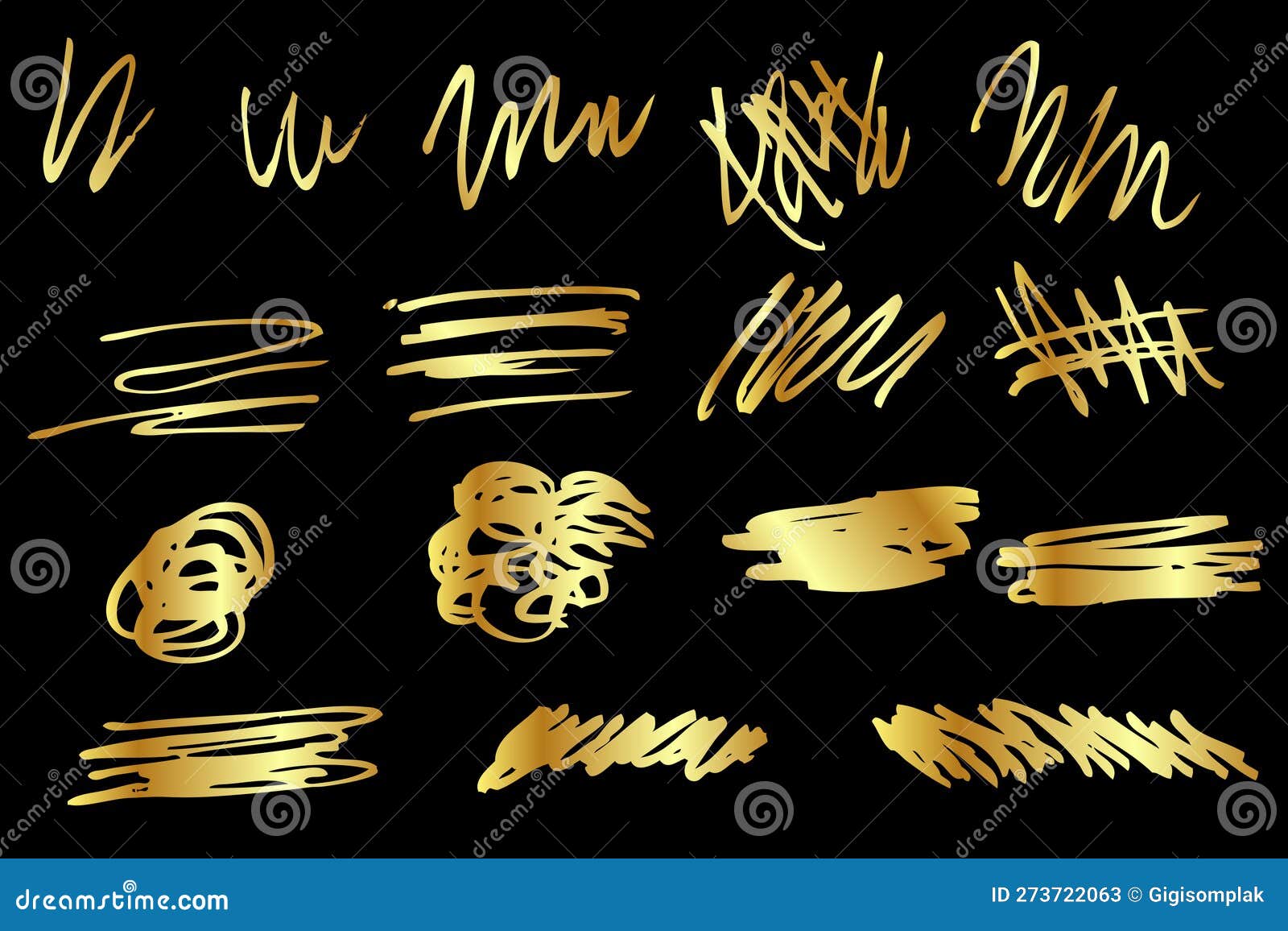 Thick Line Gold Golden Hand Draw Vector Abstract Shape, Set 16 ...