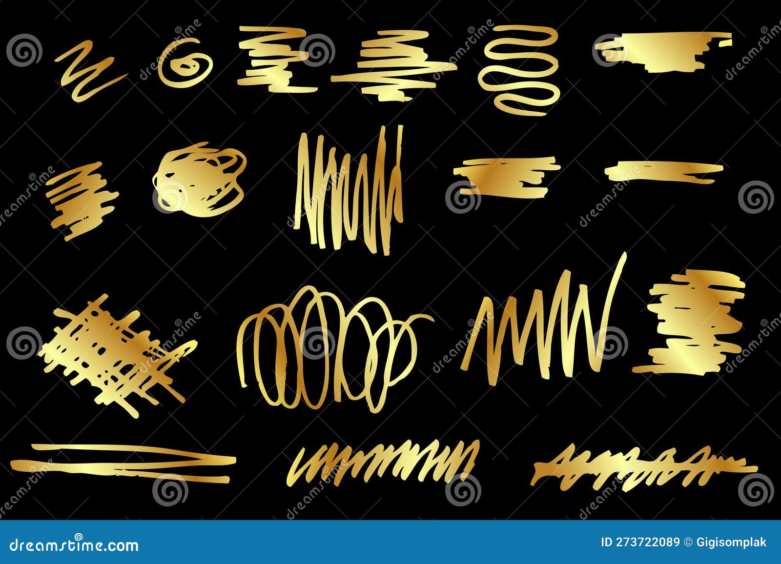 Thick Line Gold Golden Hand Draw Vector Abstract Shape, Set 18 ...