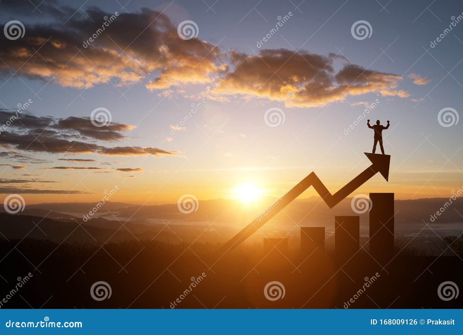 The Line Graph that Grows on the Top of the Hill and Sunset Stock Photo ...