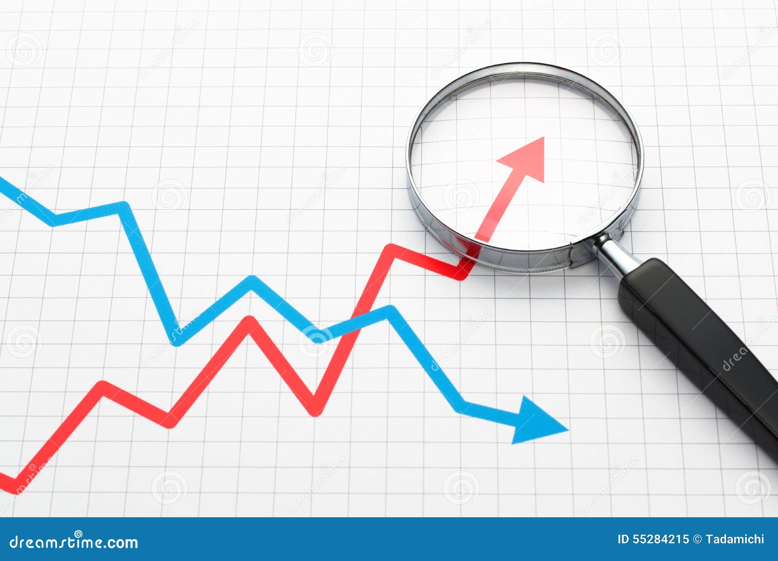 Line Graph and Magnifying Glass. Stock Illustration - Illustration of ...