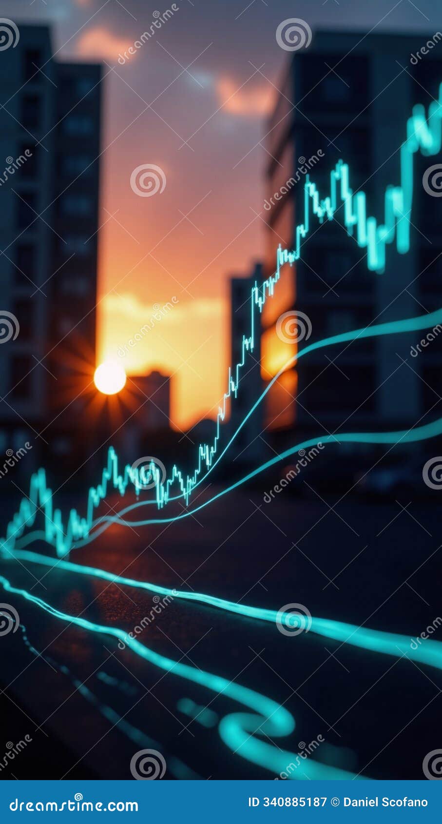 Line Graph Overlapping Cityscape Silhouette Financerelated Stock ...