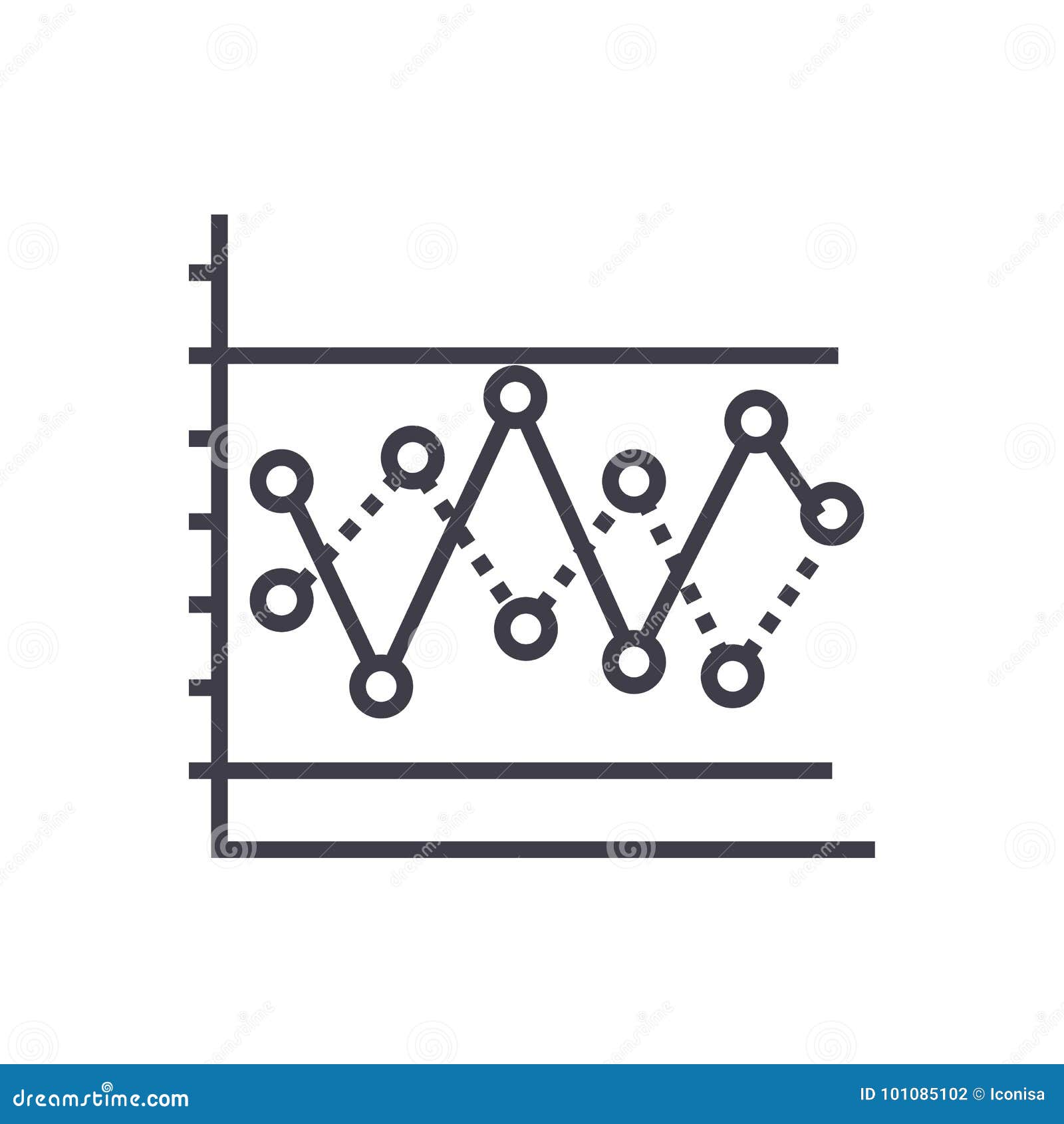 Line Graph with Points Vector Line Icon, Sign, Illustration on ...