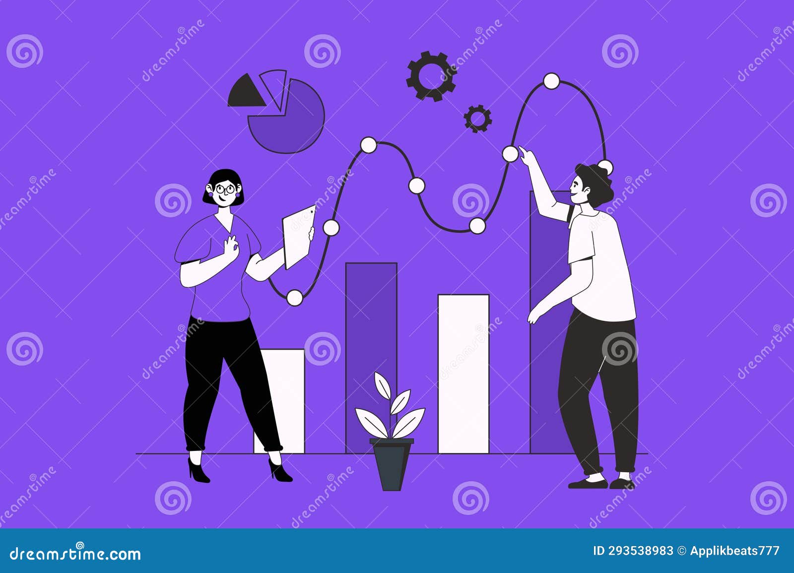 Line Graph Web Concept with Character Scene in Flat Design. People ...