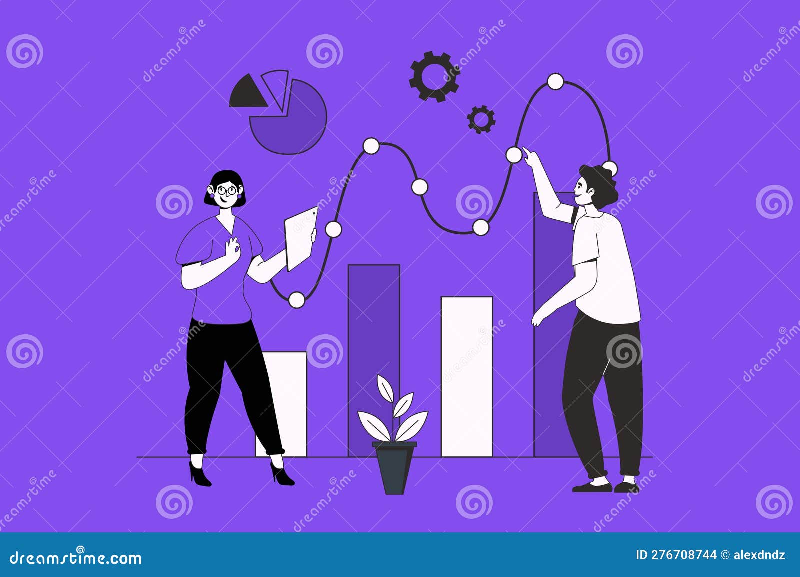 Line Graph Web Concept with Character Scene in Flat Design. Stock ...