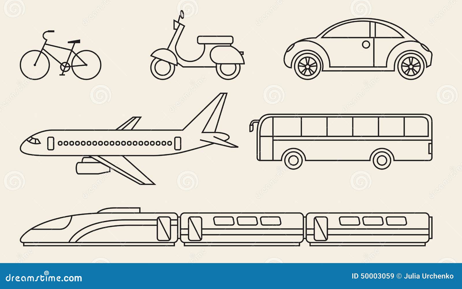 Line Graphics Set of Different Personal and Public Transport Stock ...