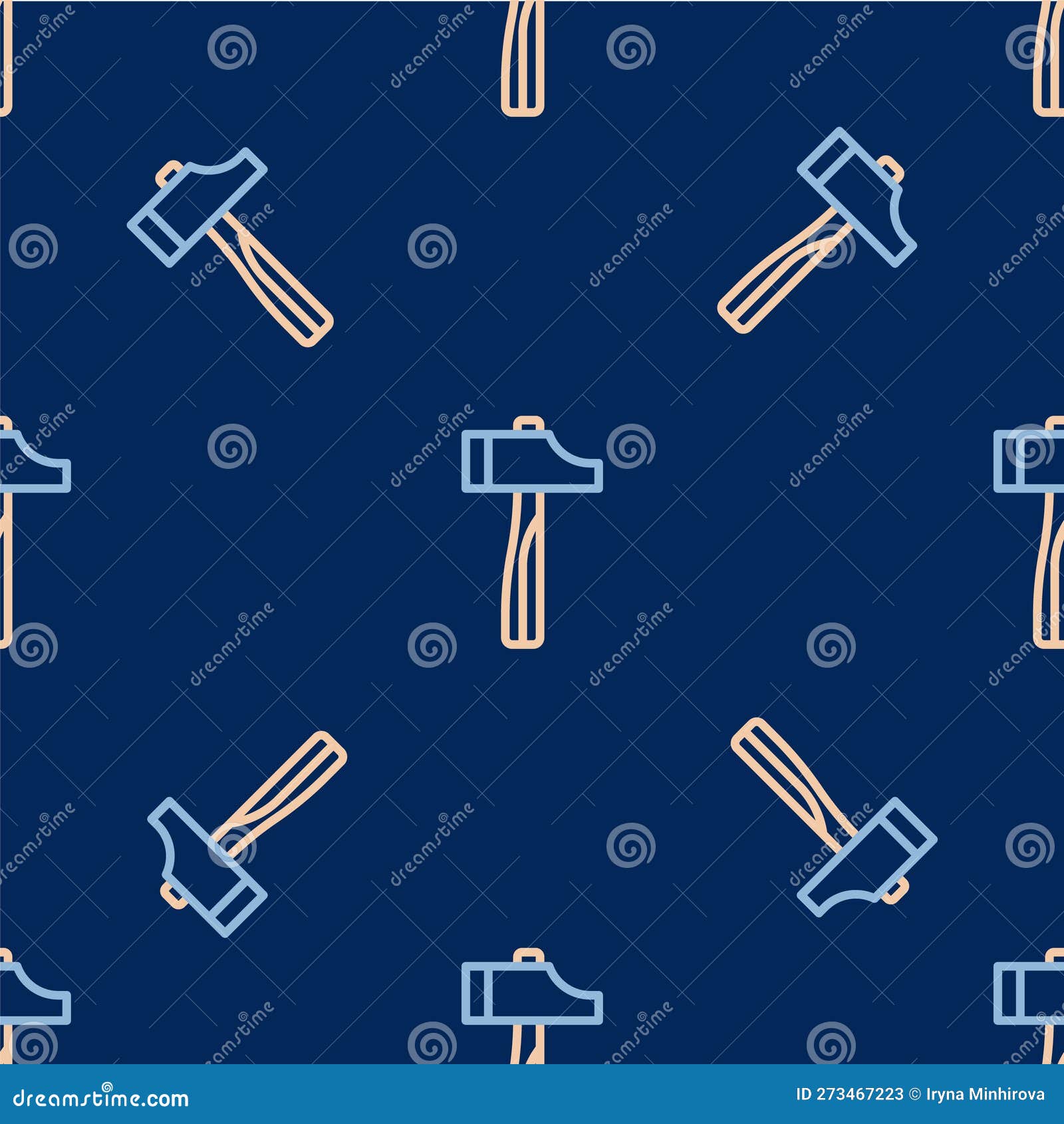 Line Hammer Icon Isolated Seamless Pattern on Blue Background. Tool for ...