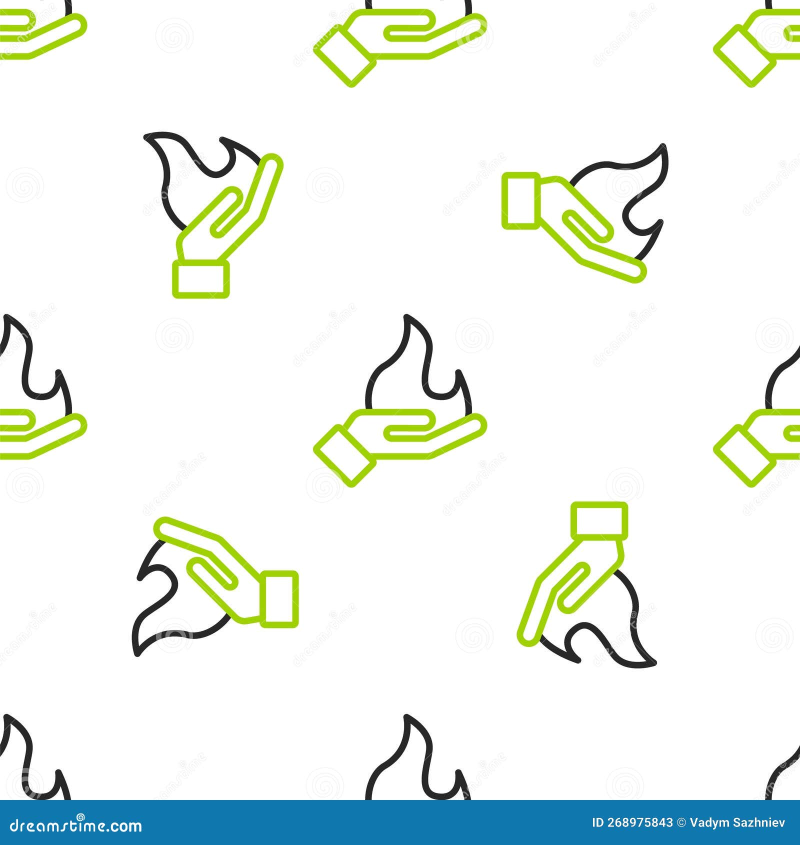 Line Hand Holding a Fire Icon Isolated Seamless Pattern on White ...