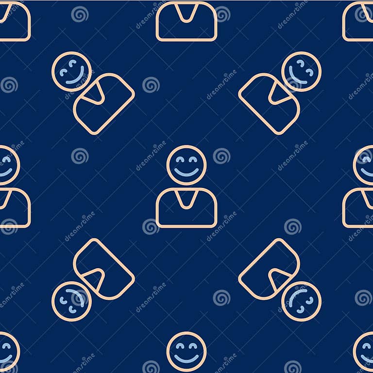 Line Happy Customer Icon Isolated Seamless Pattern on Blue Background ...