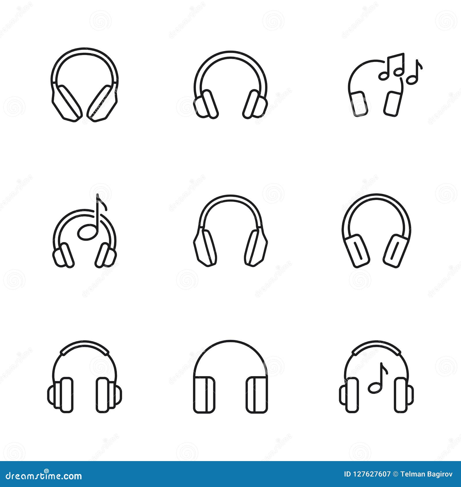 Line Headphones Icons Set on White Background Stock Illustration ...