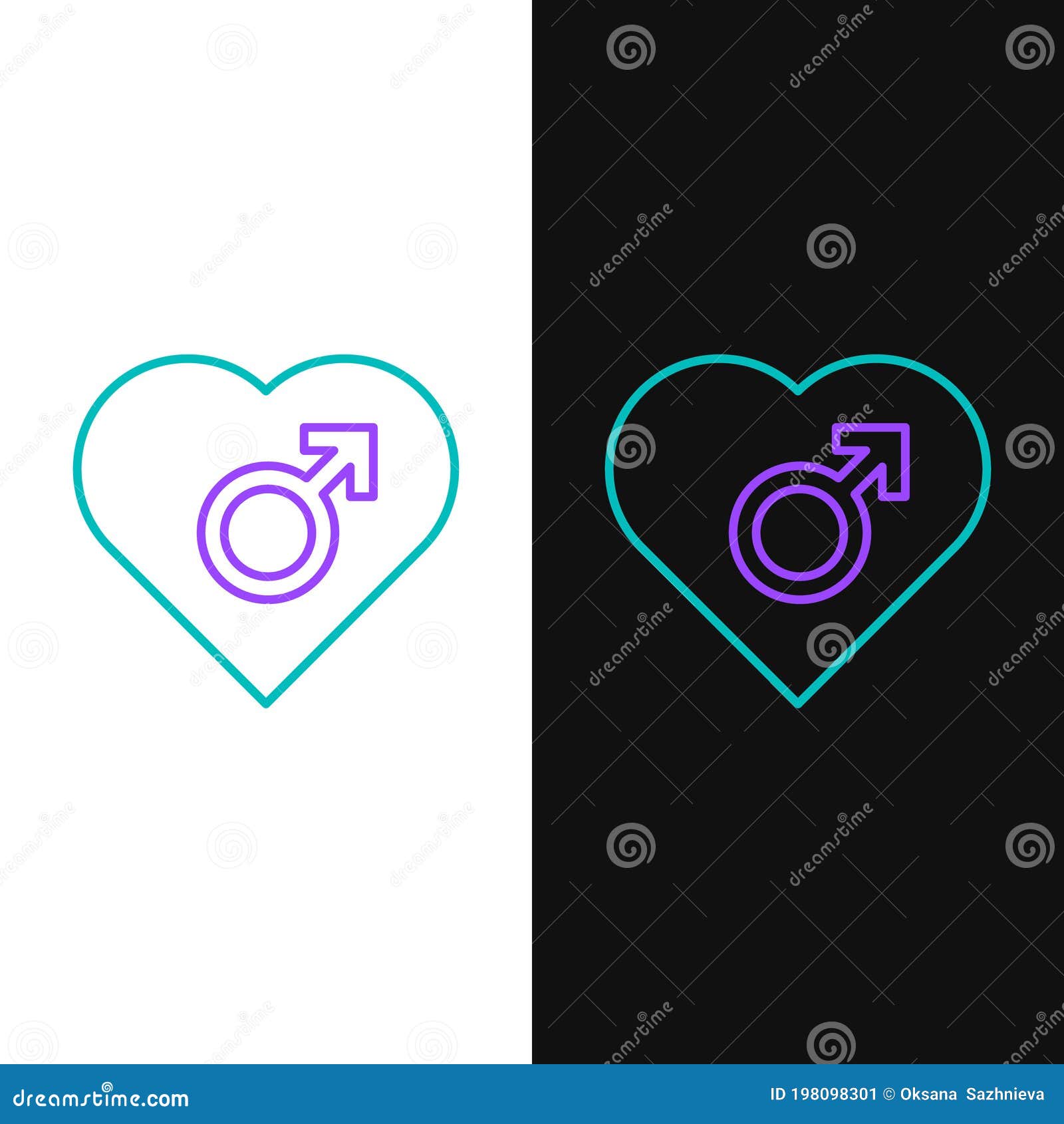 Line Heart With Male Gender Symbol Icon Isolated On White And Black