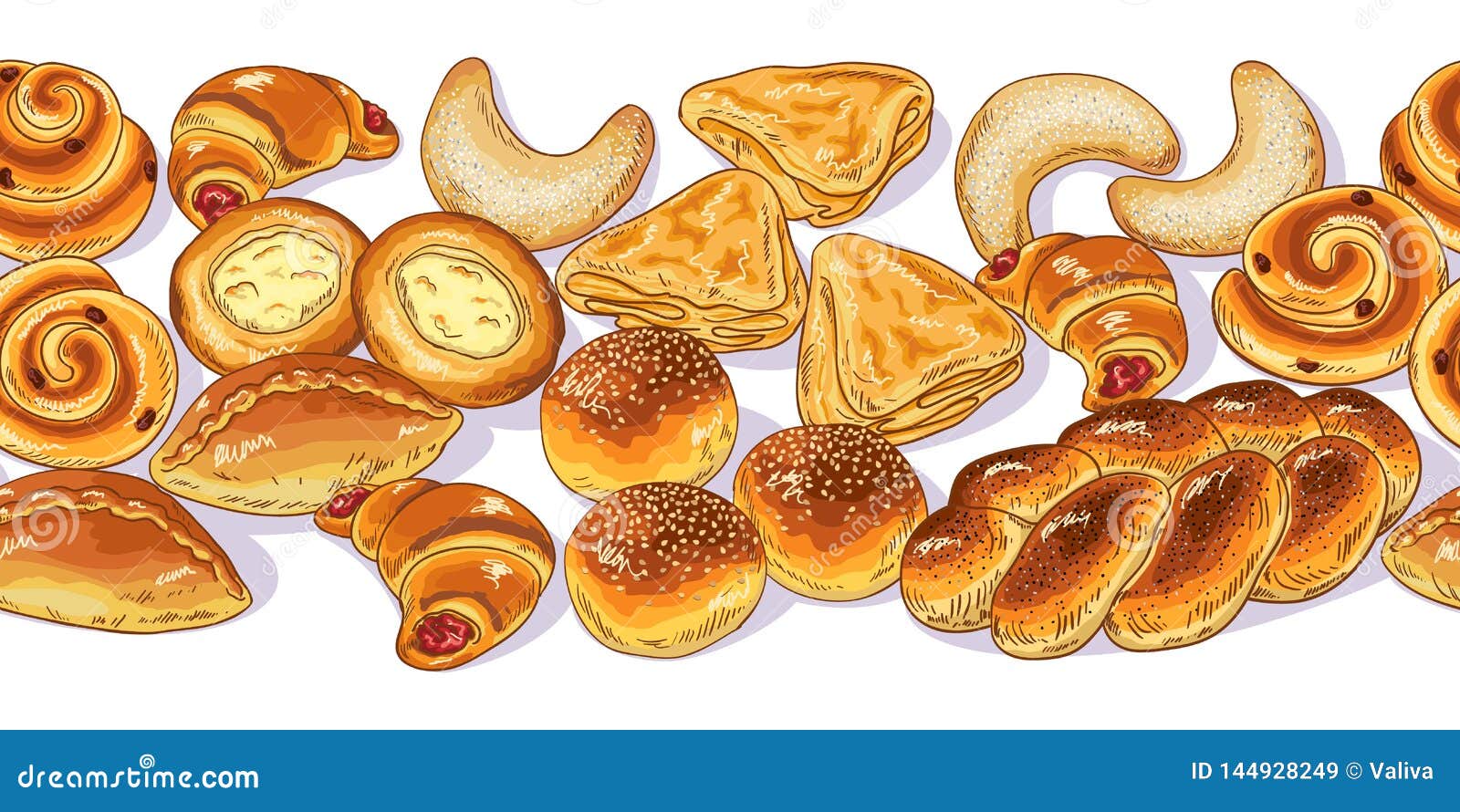 Seamless Horizontal Border with Variety of Bakery Stock Vector ...