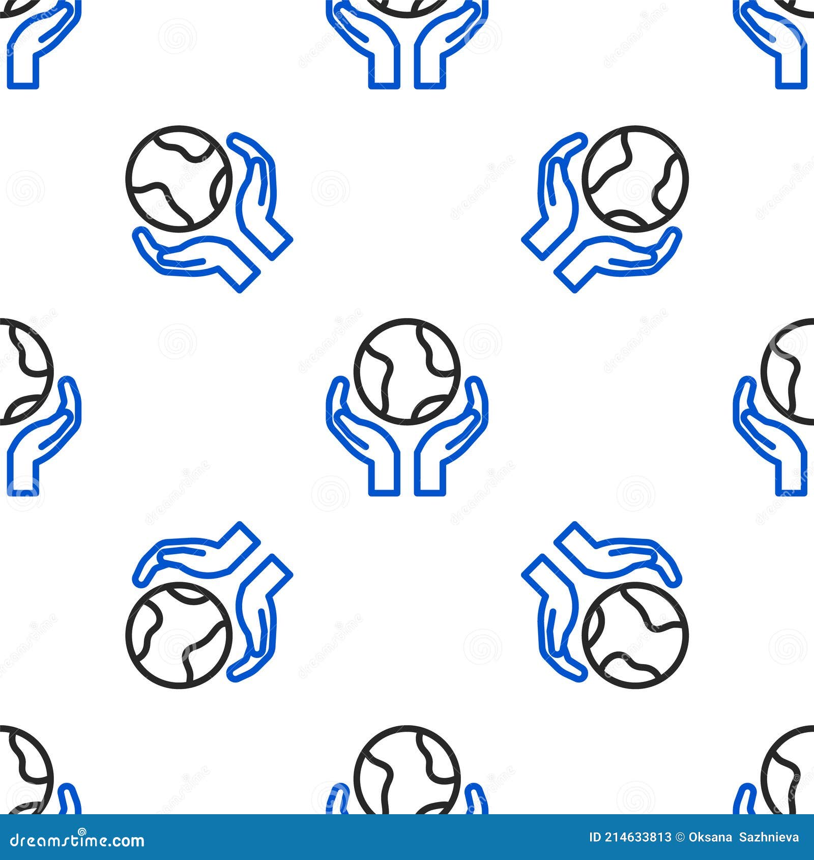 Line Human Hands Holding Earth Globe Icon Isolated Seamless Pattern On