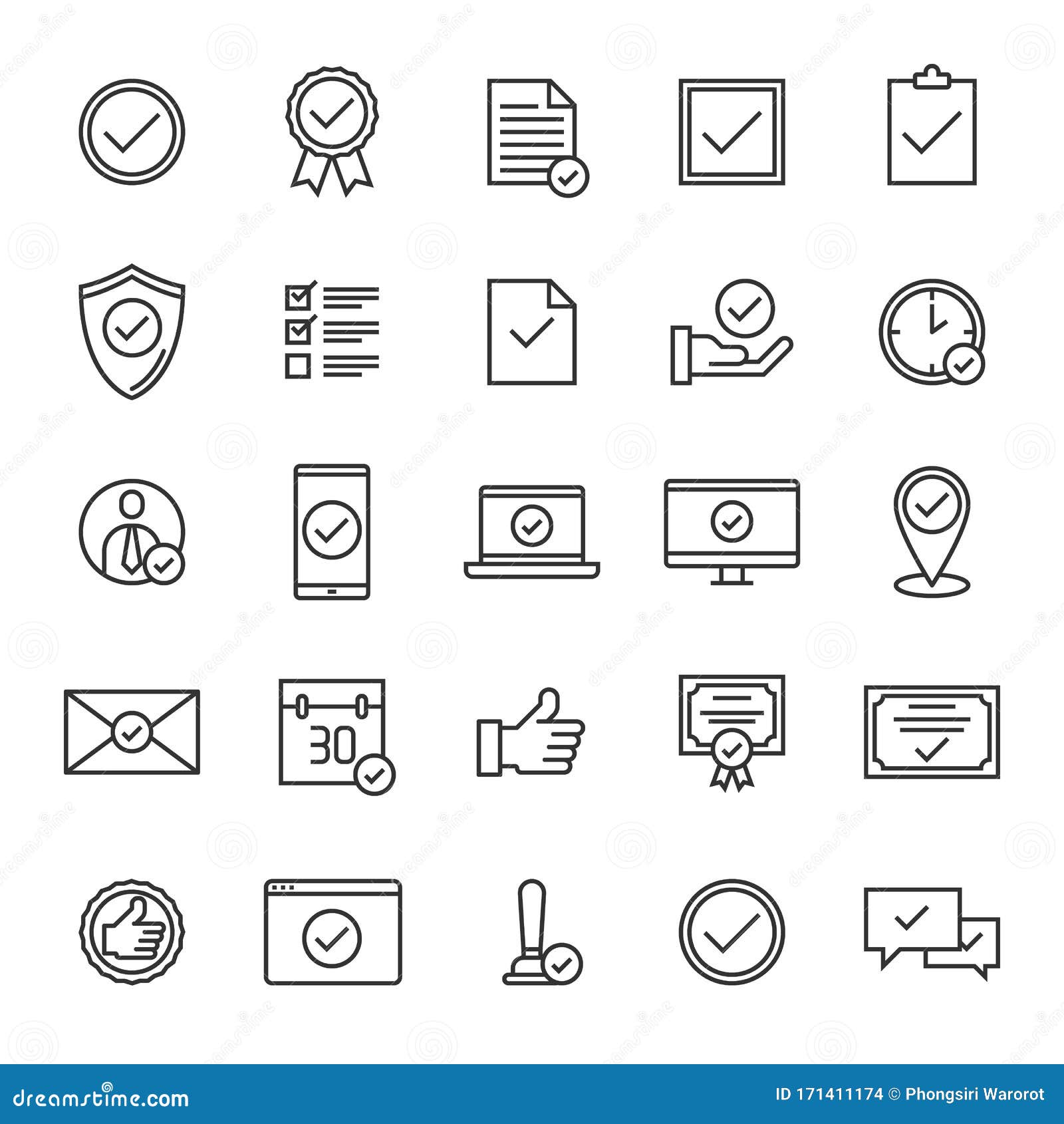 Approval Line Icons Collection. Acceptance, Endorsement, Validation ...