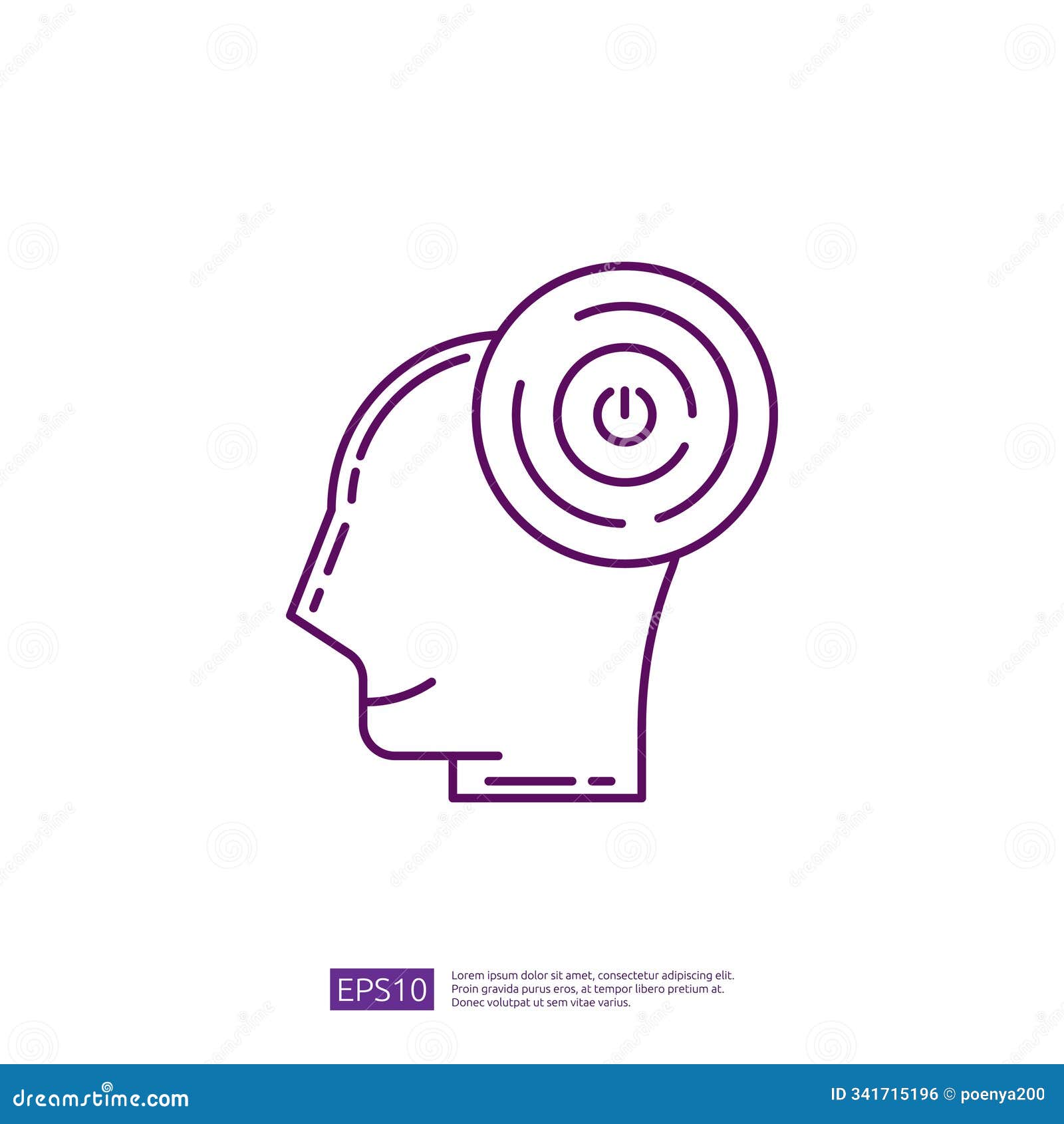Line Icon of Human Head with Power Button Symbol Inside, Concept of ...