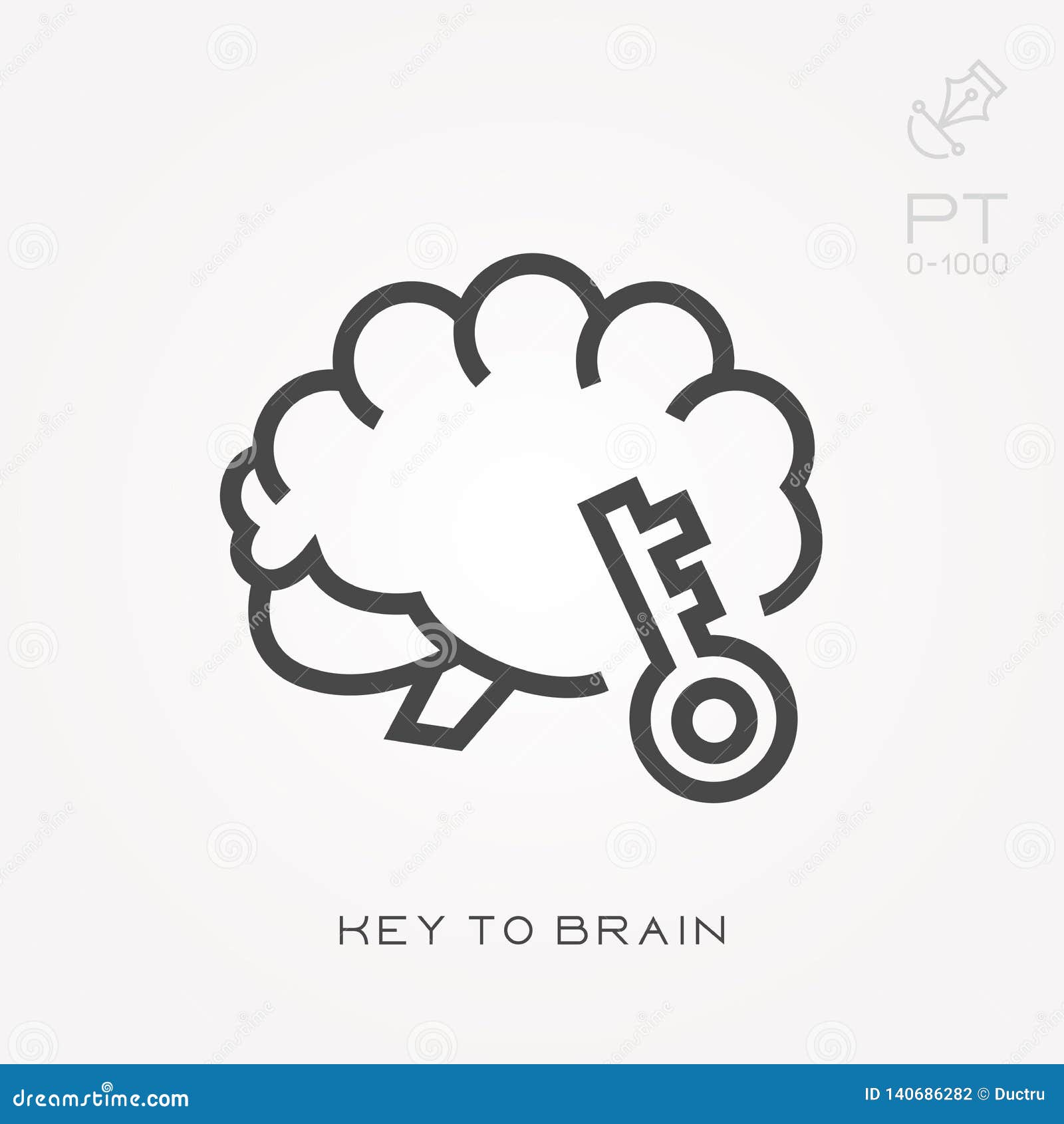 Line icon key to brain stock vector. Illustration of anatomy - 140686282