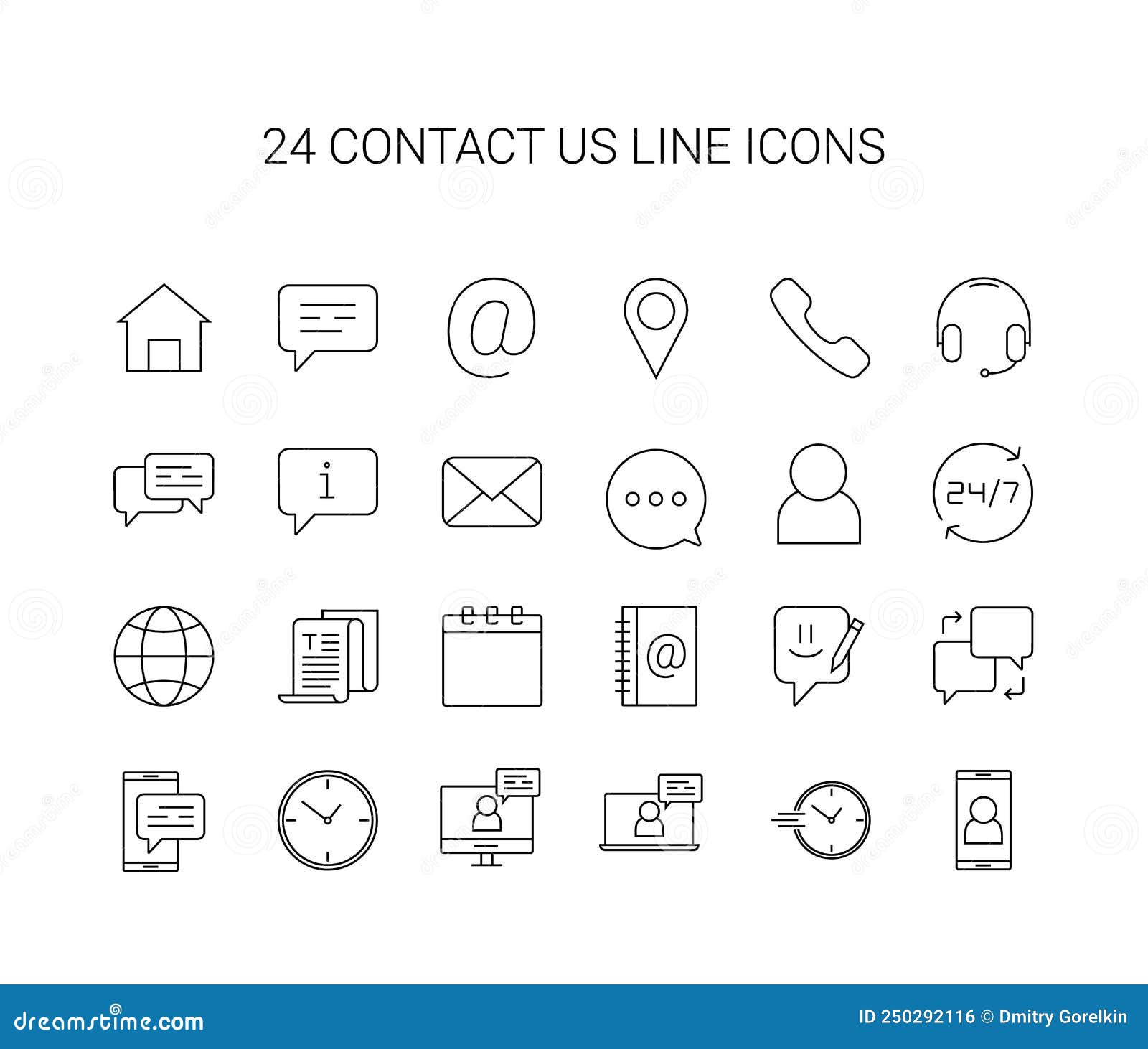 Line Icon Set. Contact Us Pack Stock Vector - Illustration of chat ...
