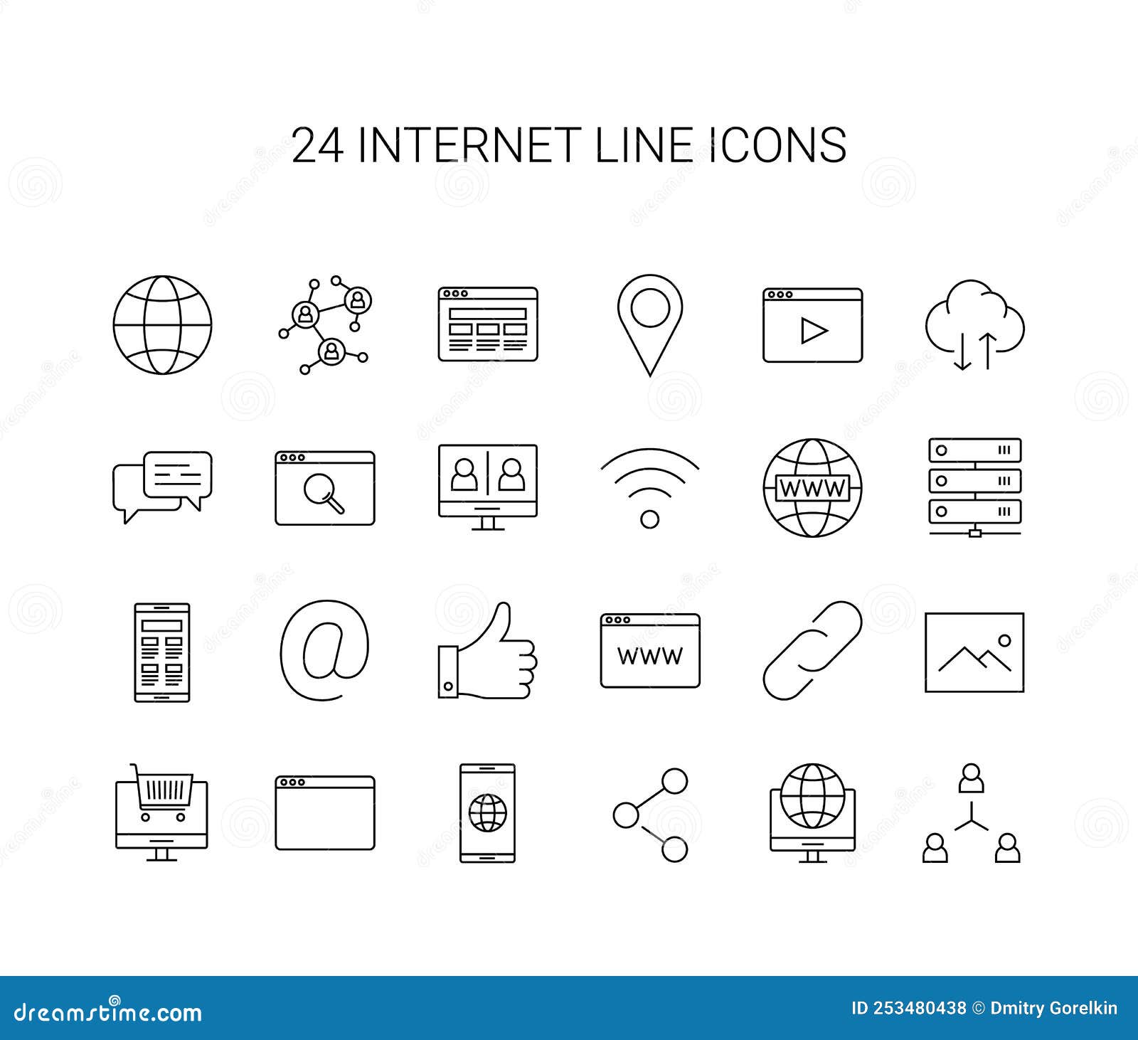 Line Icon Set. Internet Pack Stock Vector - Illustration of global ...