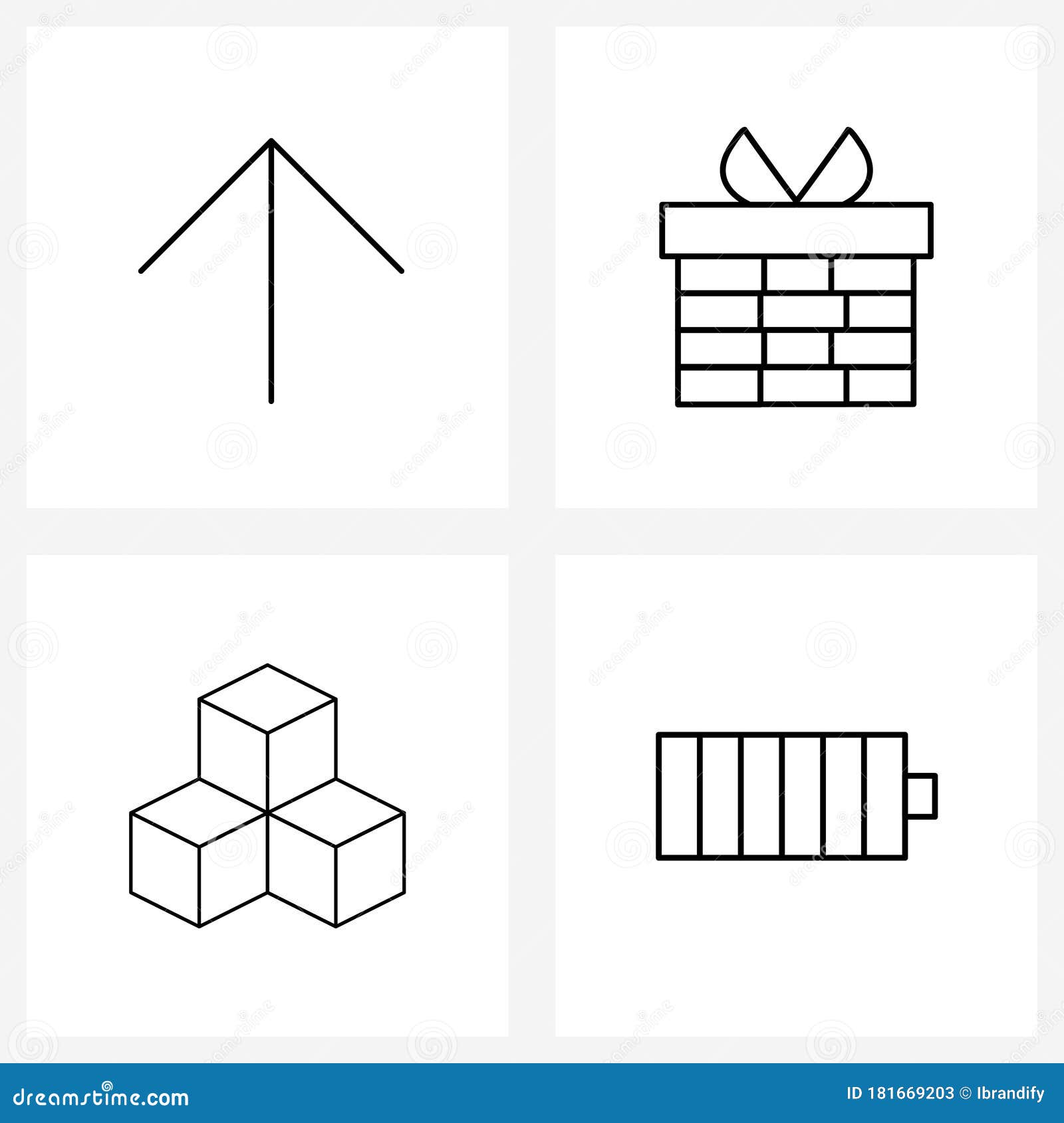 Line Icon Set of 4 Modern Symbols of Arrow; Chain; Gift Box; Prize ...