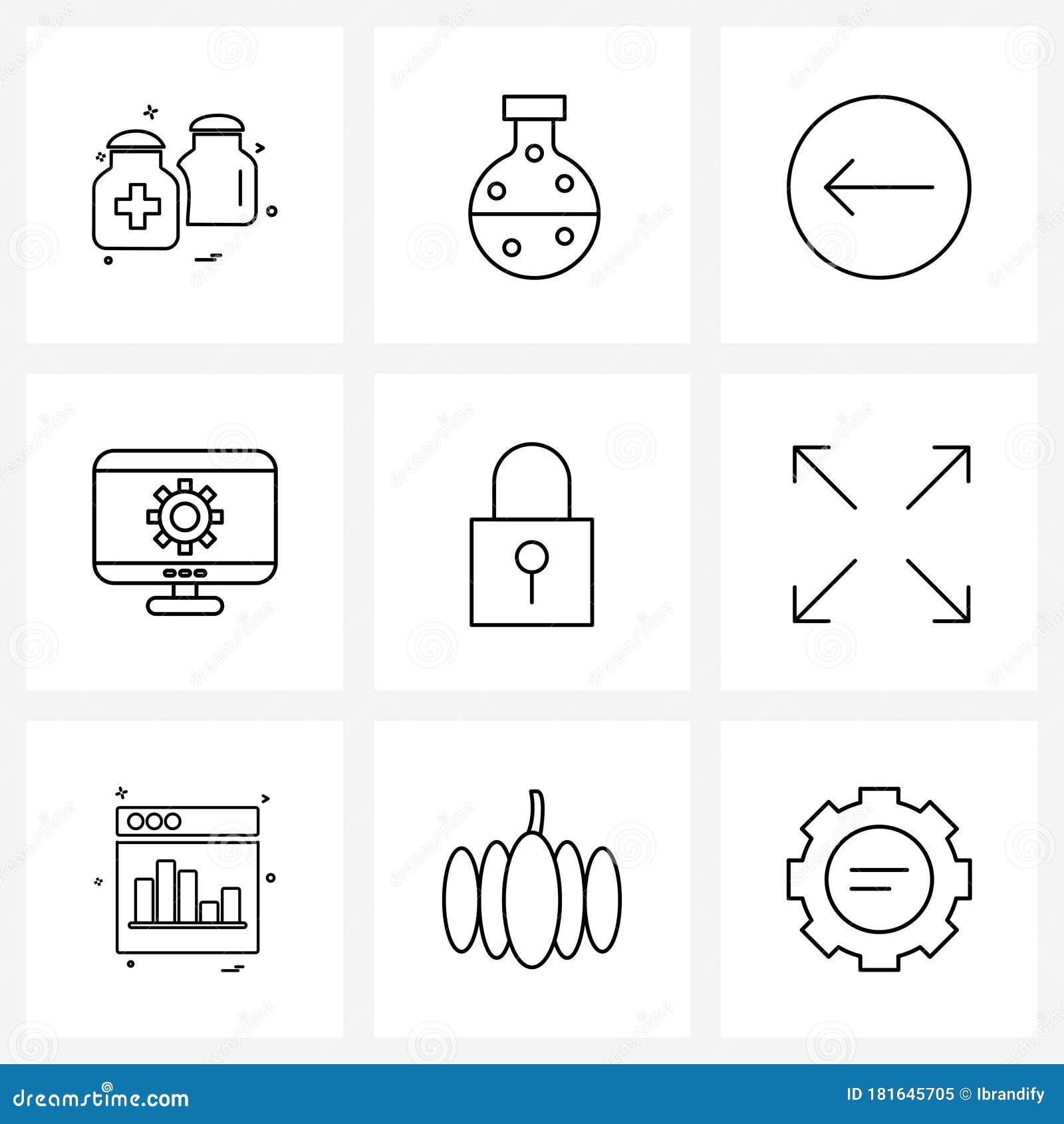 Line Icon Set of 9 Modern Symbols of Arrow, Locked, Arrow, Lock ...