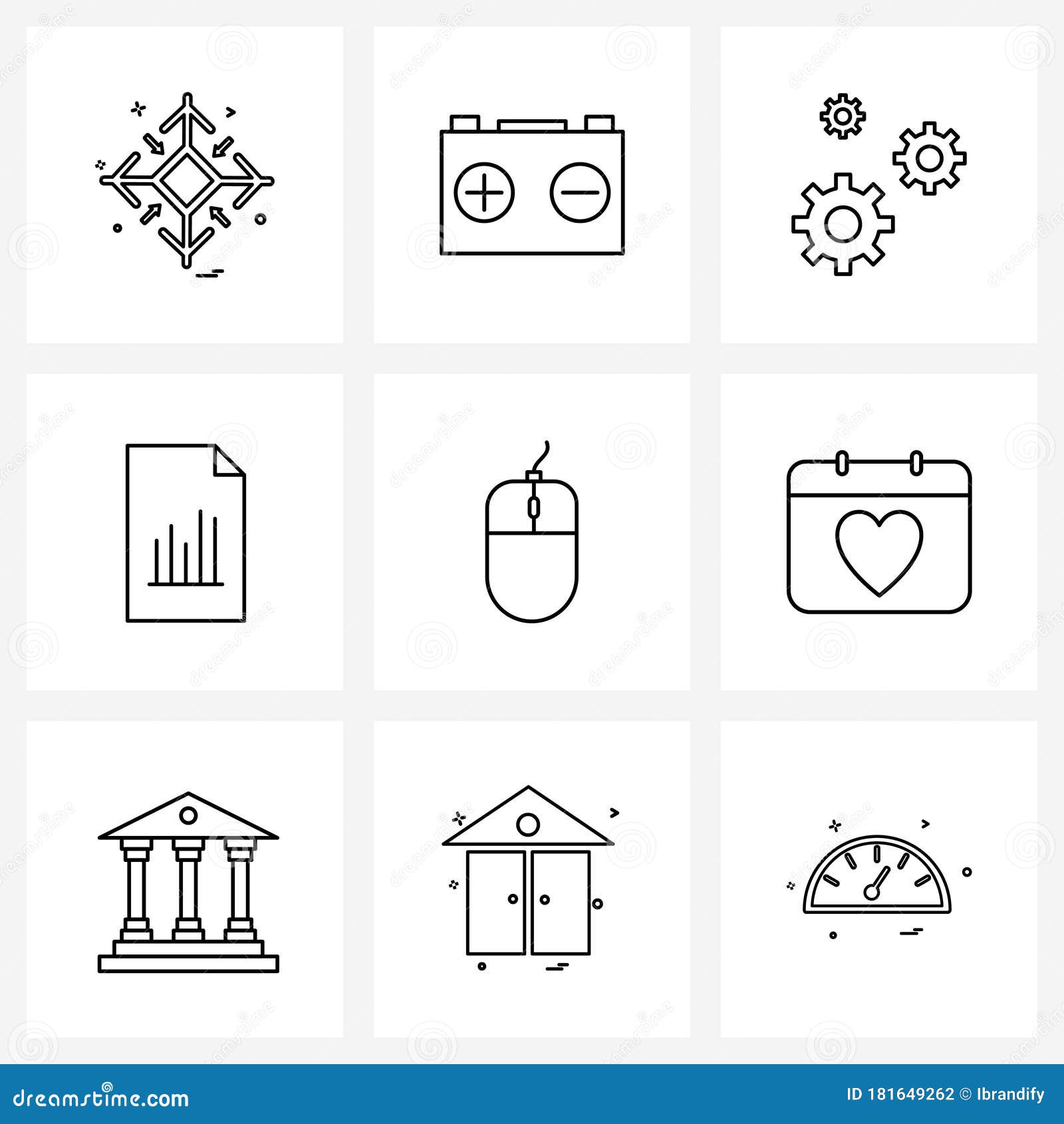 Line Icon Set of 9 Modern Symbols of Input Device, Paper, Engine ...