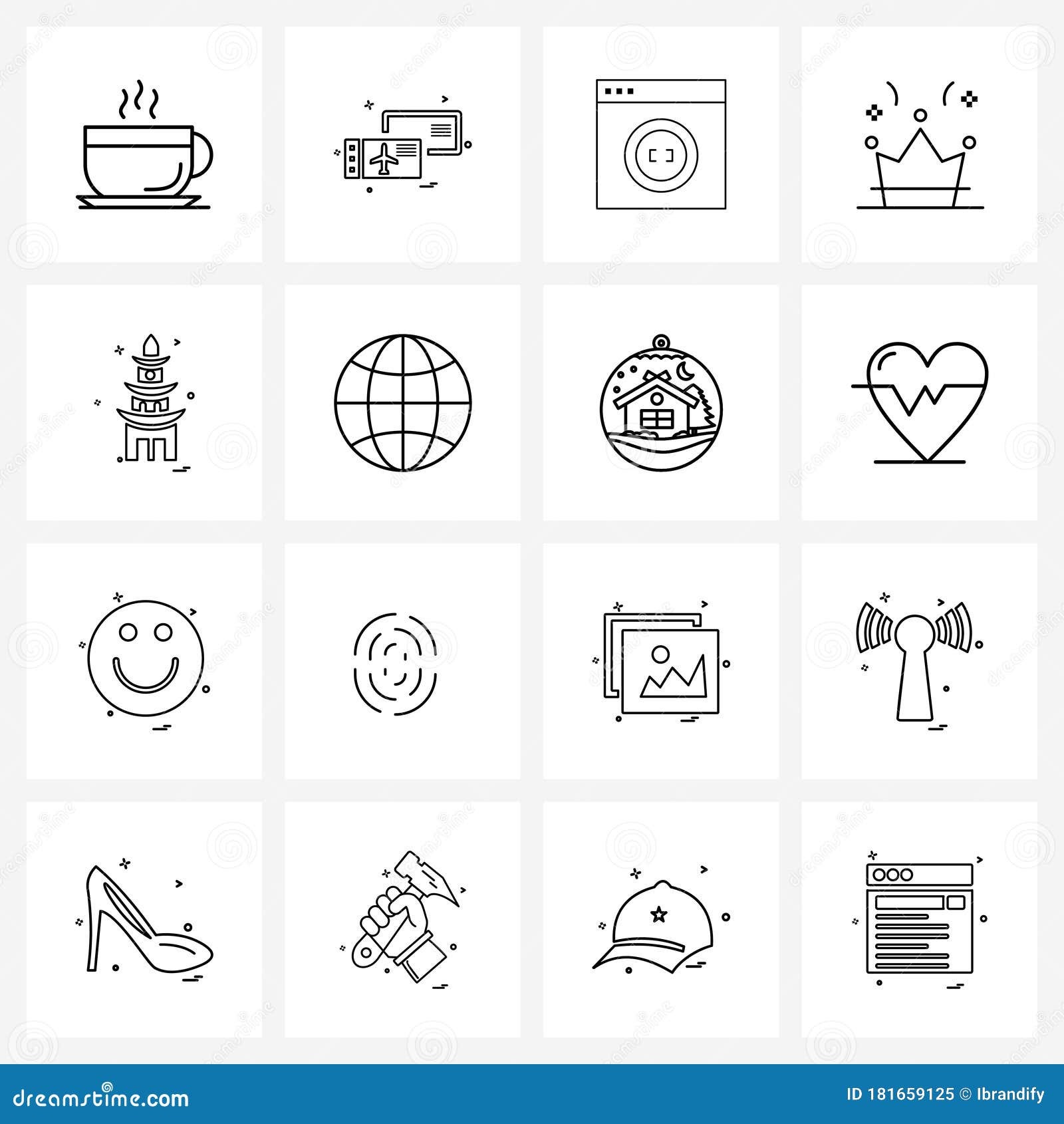 Line Icon Set of 16 Modern Symbols of Party, Game, Code Sharing, Crown ...