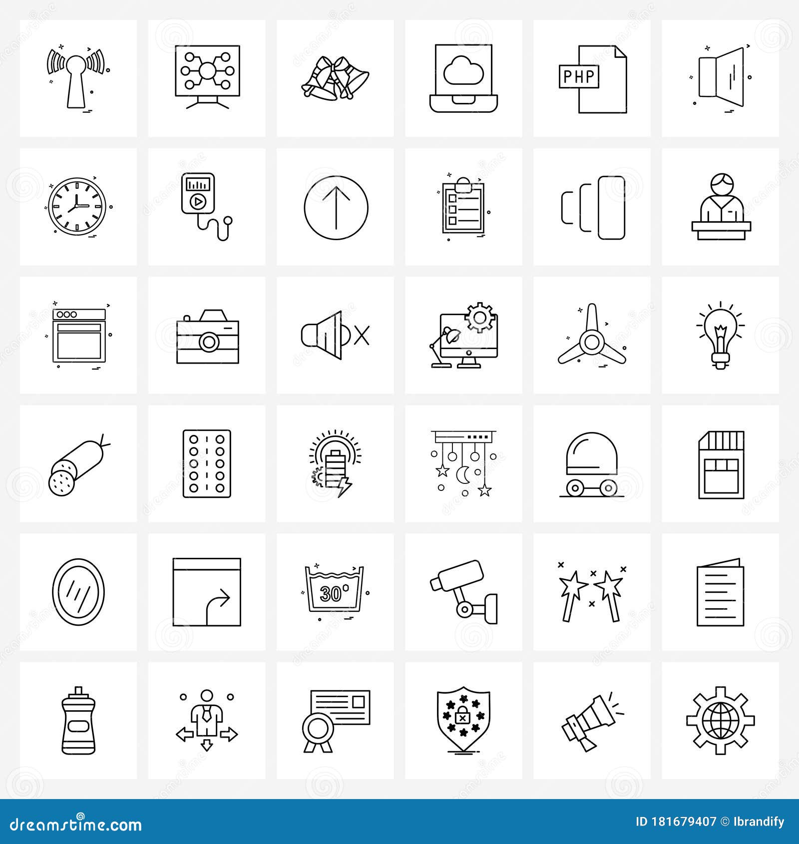 Line Icon Set of 36 Modern Symbols of Program, File, Ringing, Document ...