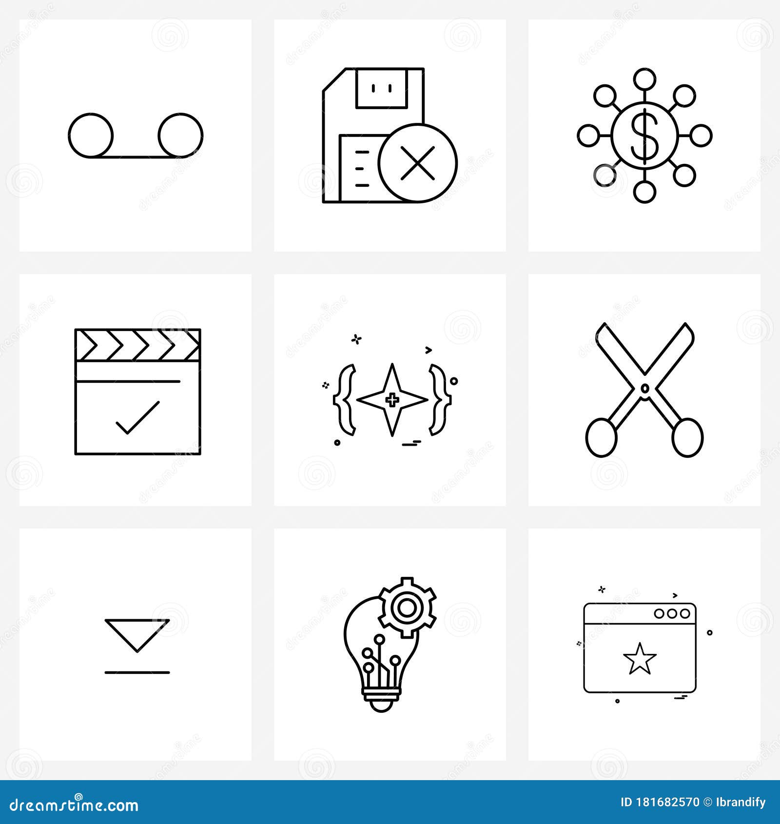 Line Icon Set of 9 Modern Symbols of Star, Code, Networking, Star ...