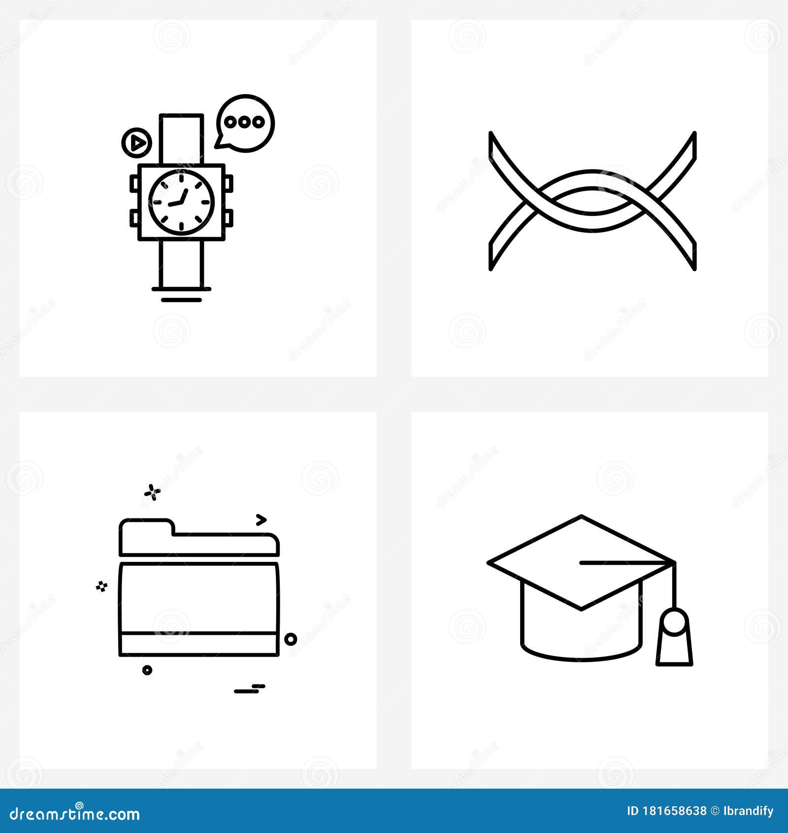 Line Icon Set of 4 Modern Symbols of Watch; Document; Time; Runtime ...