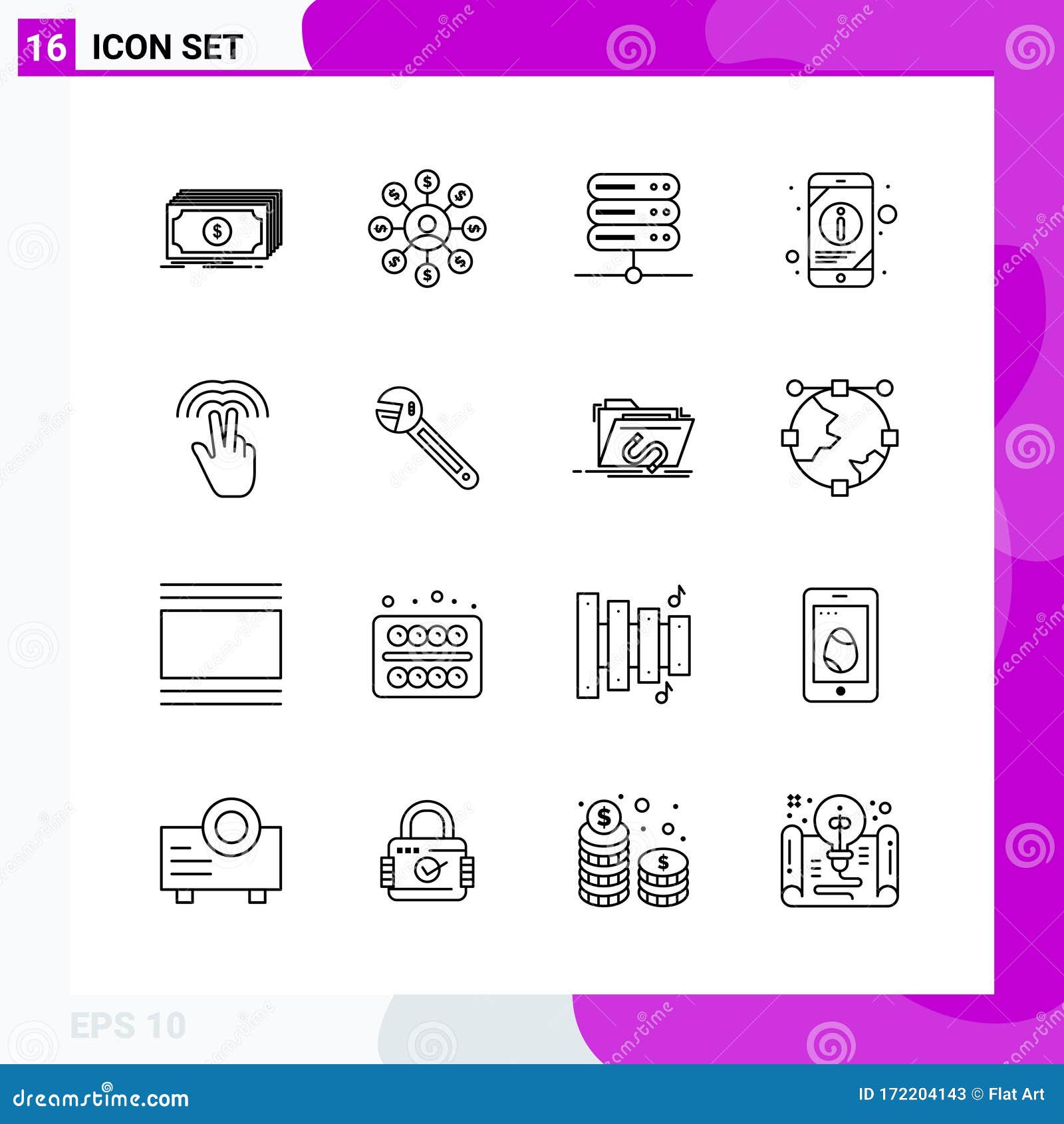 Line Icon Set. Pack of 16 Outline Icons Isolated on White Background ...