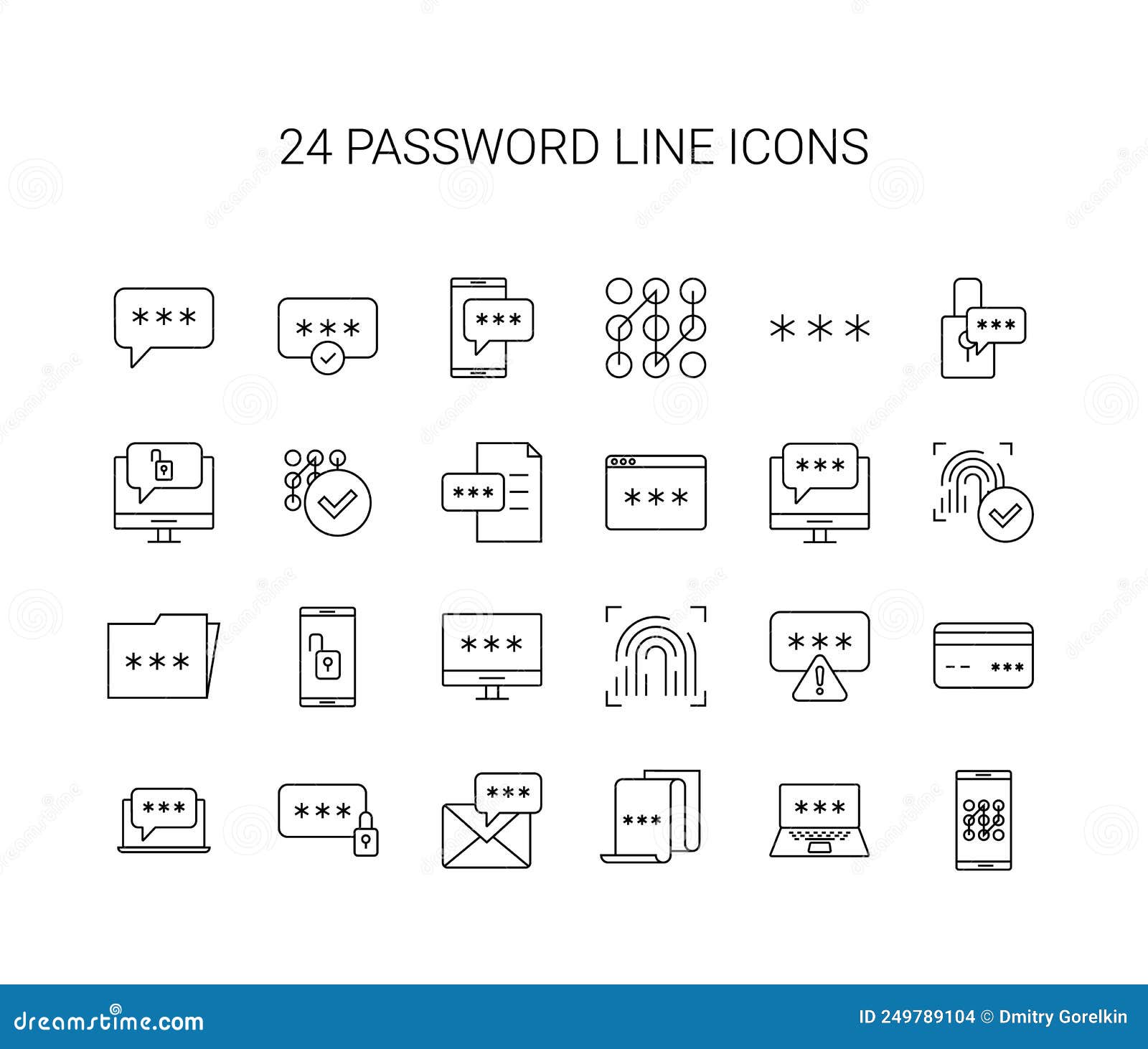 Line Icon Set. Password Pack Stock Vector - Illustration of collection ...