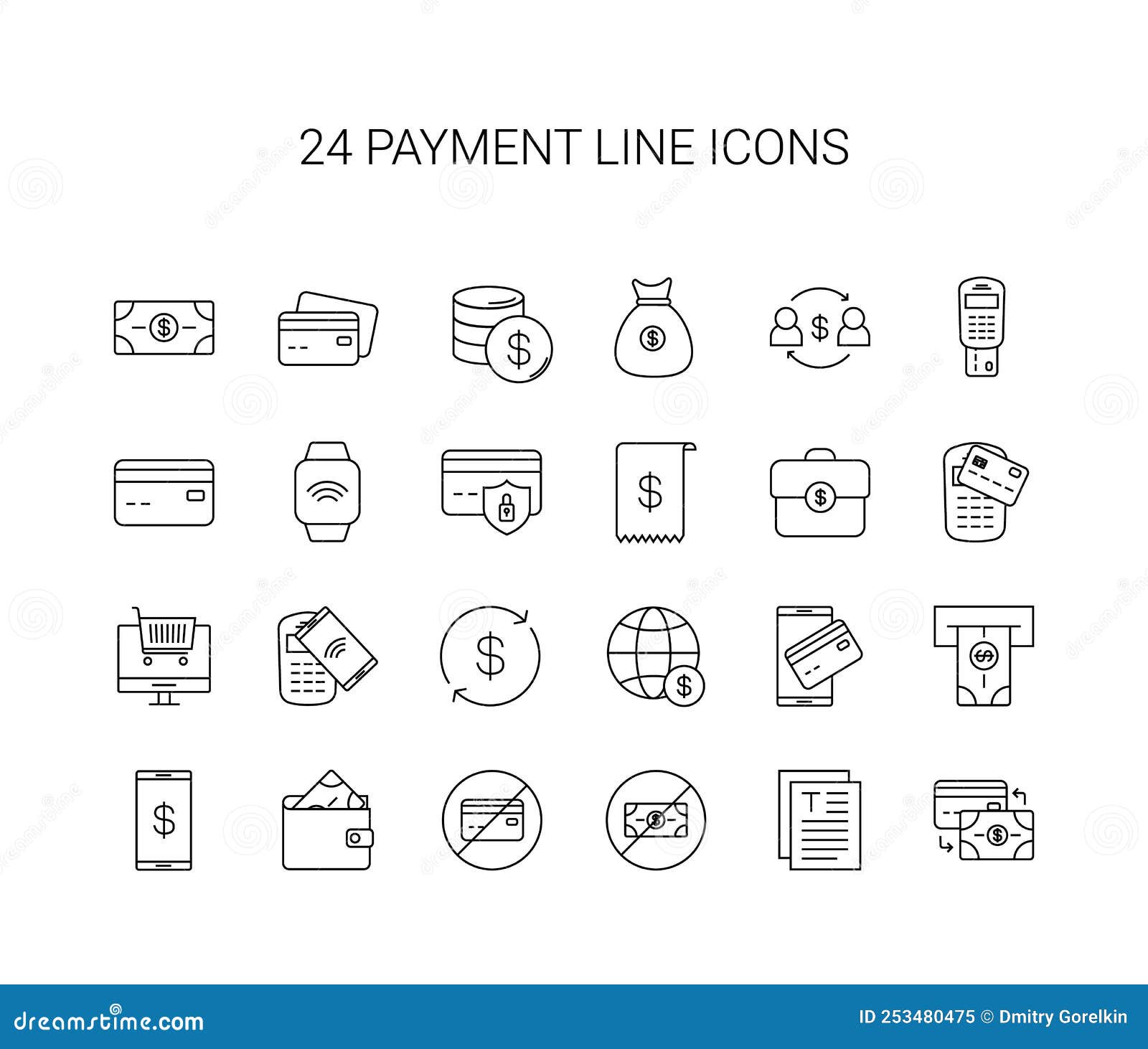 Line Icon Set. Payment Pack Stock Illustration - Illustration of bill ...