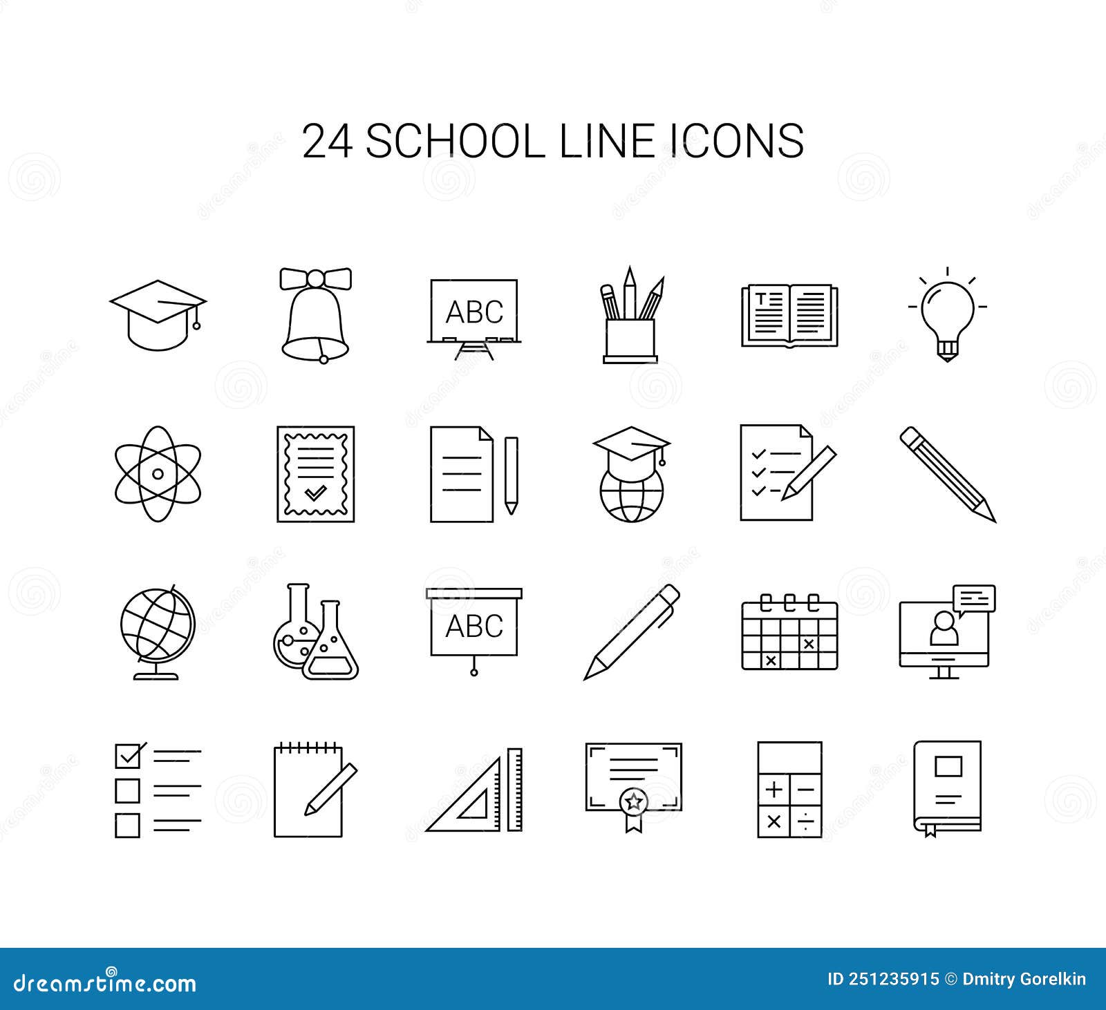 Line icon set. School pack stock illustration. Illustration of ...