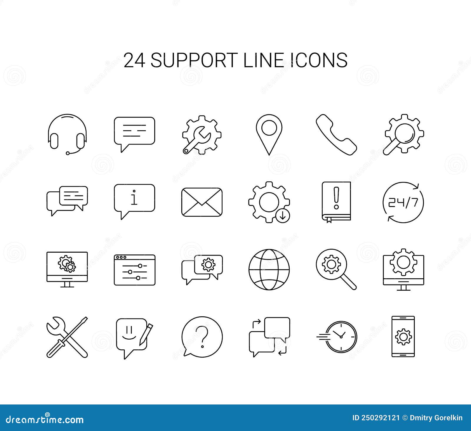 Line Icon Set. Support Pack Stock Vector - Illustration of information ...