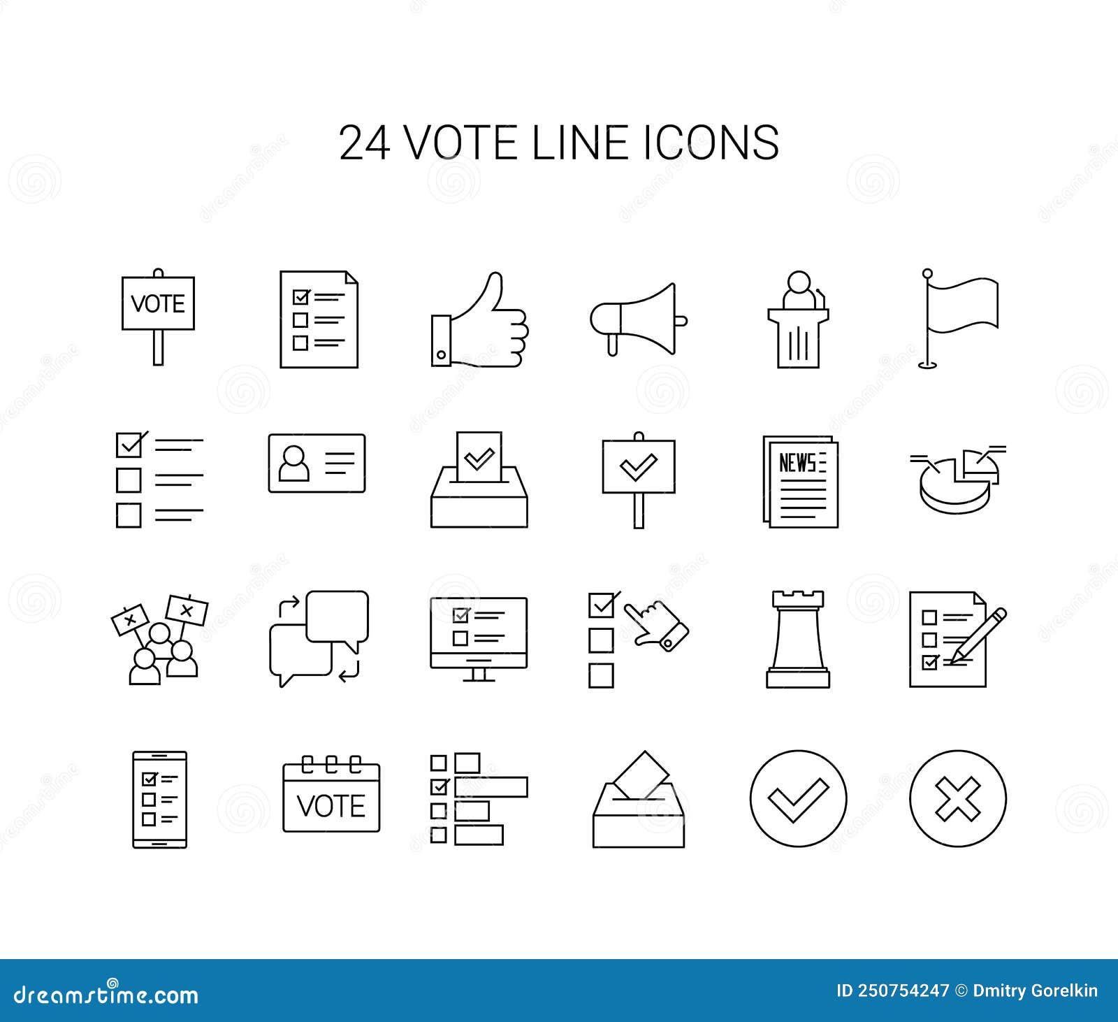 Vector Writing Pattern. Line Icon Set. Vote Pack. Vector Illustration ...
