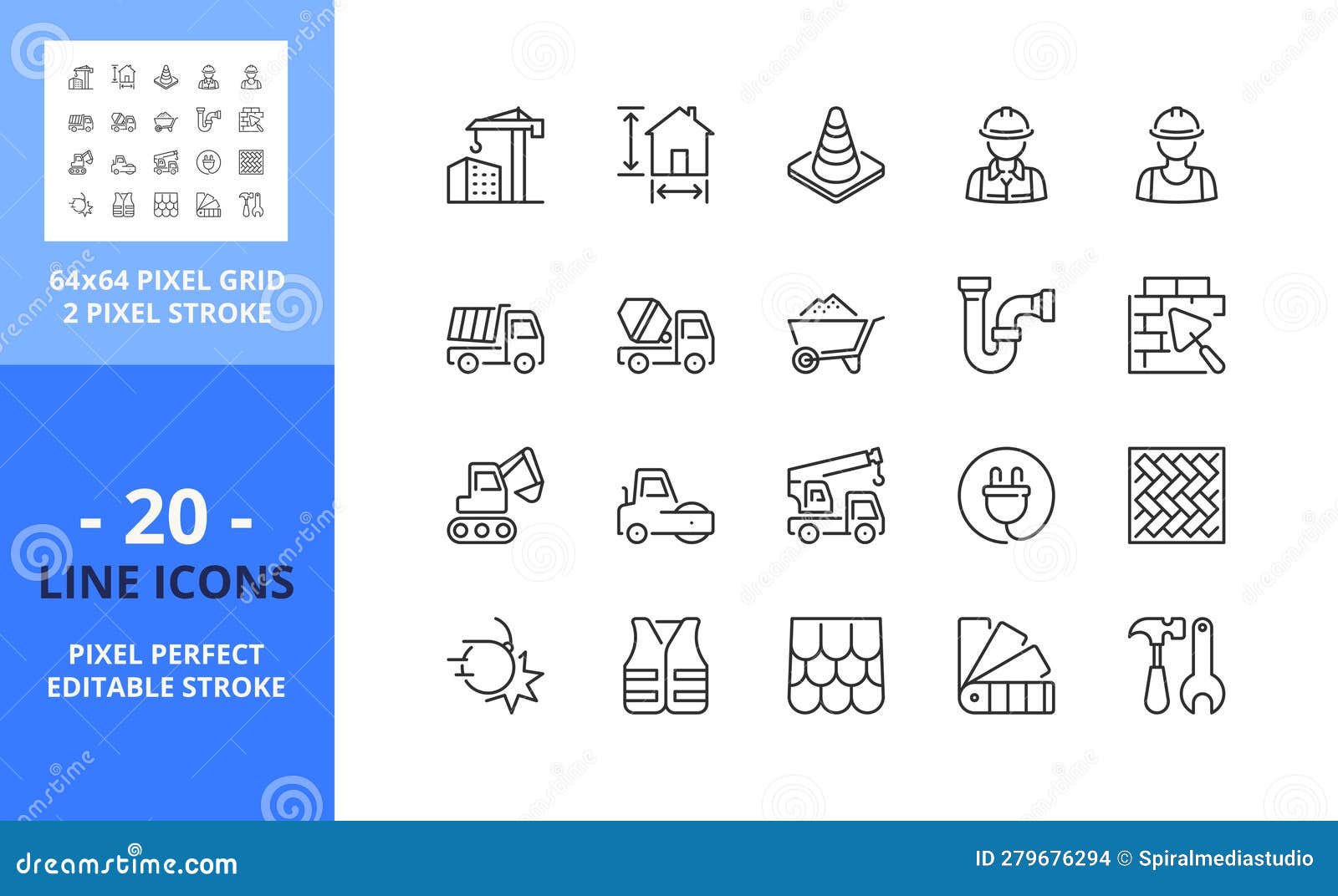 Line Icons about Construction. Pixel Perfect 64x64 and Editable Stroke ...
