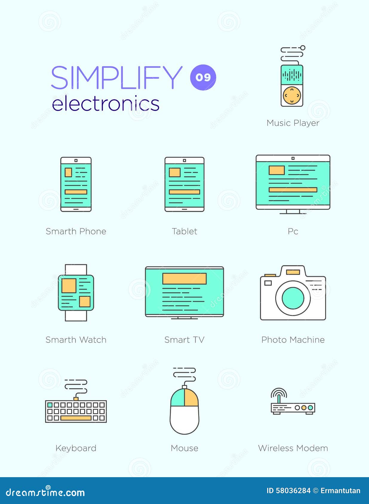 Line Icons with Flat Design Elements of Electronics Stock Vector ...