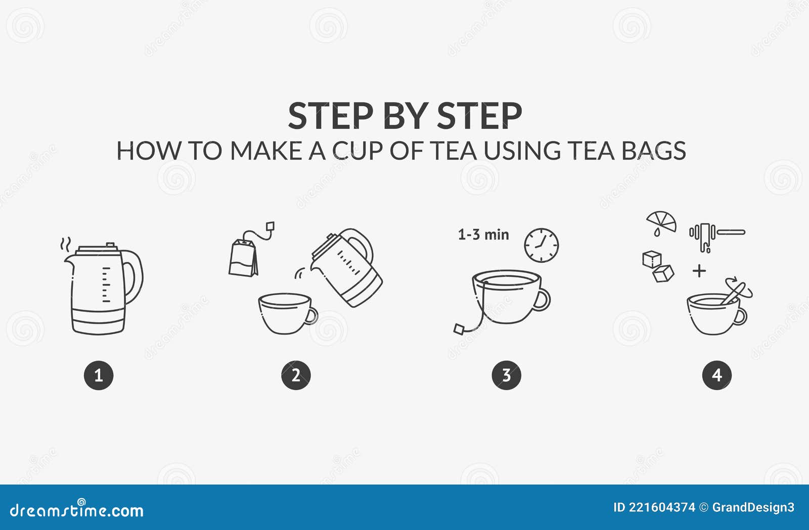 Line Icons. How To Make Tea with a Tea Bag. Vector Illustration. Stock ...