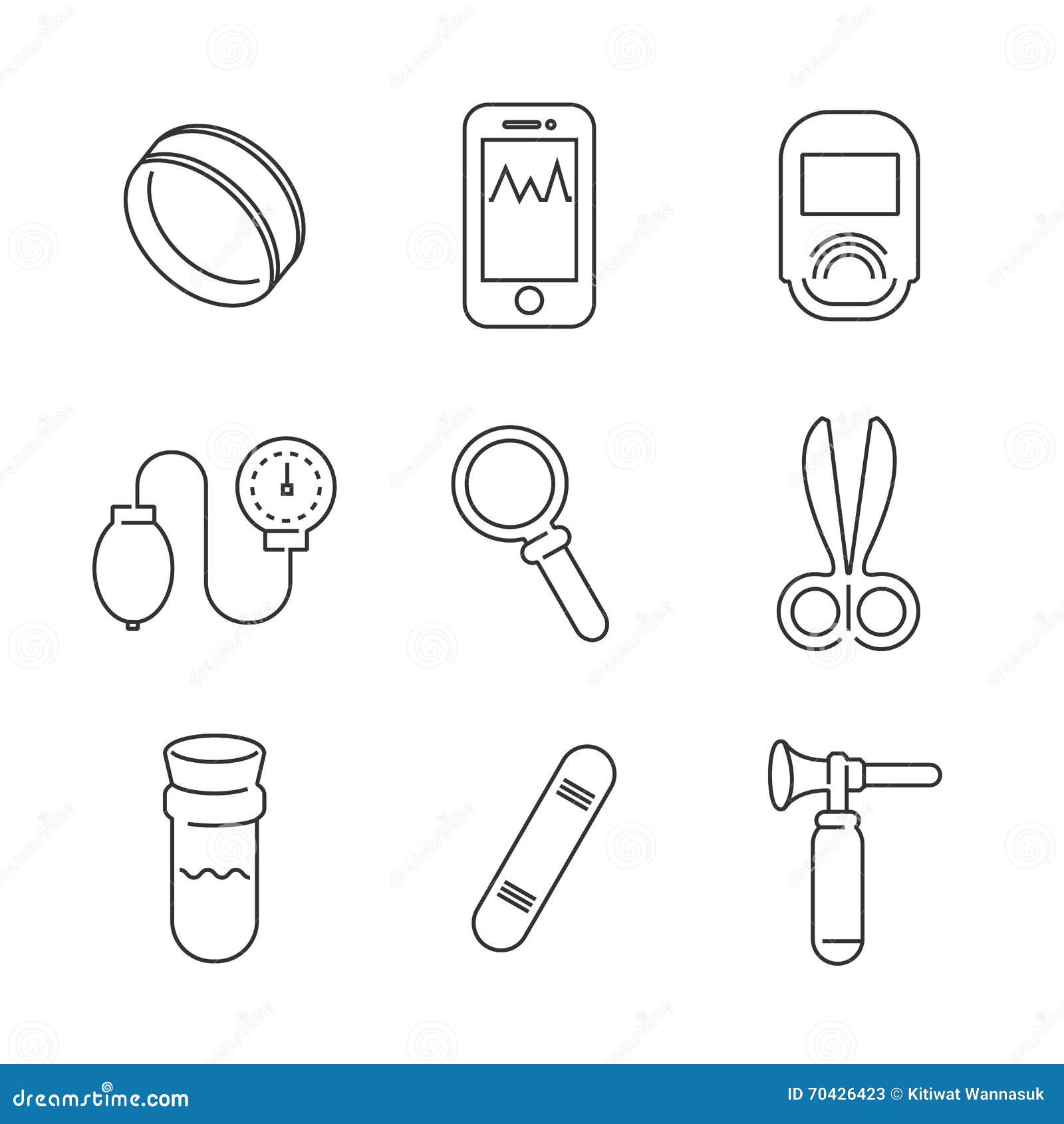 Line Icons Medical Basic Device Icon Set Stock Vector - Illustration of ...