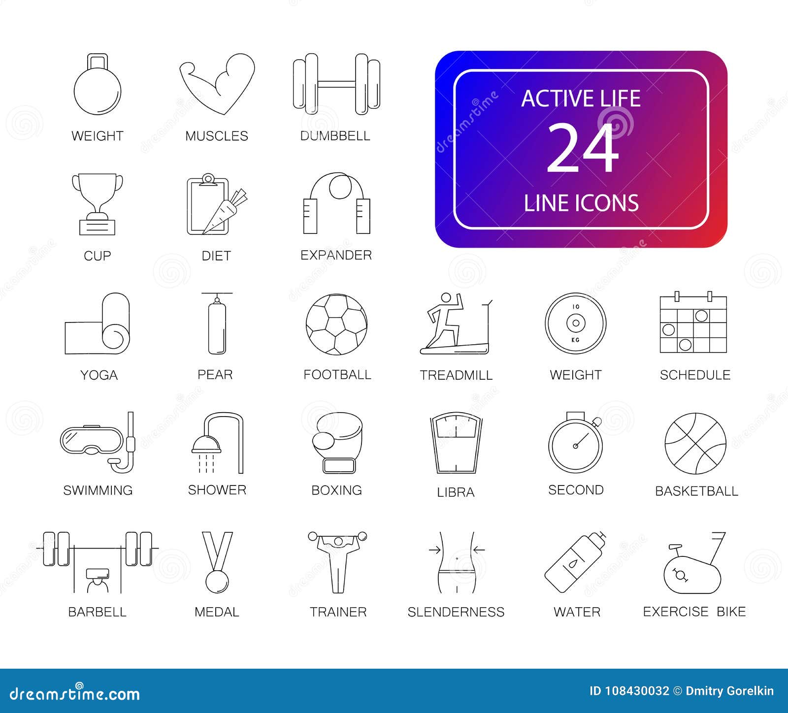 Line Icons Set. Active Life Pack Stock Vector - Illustration of ...