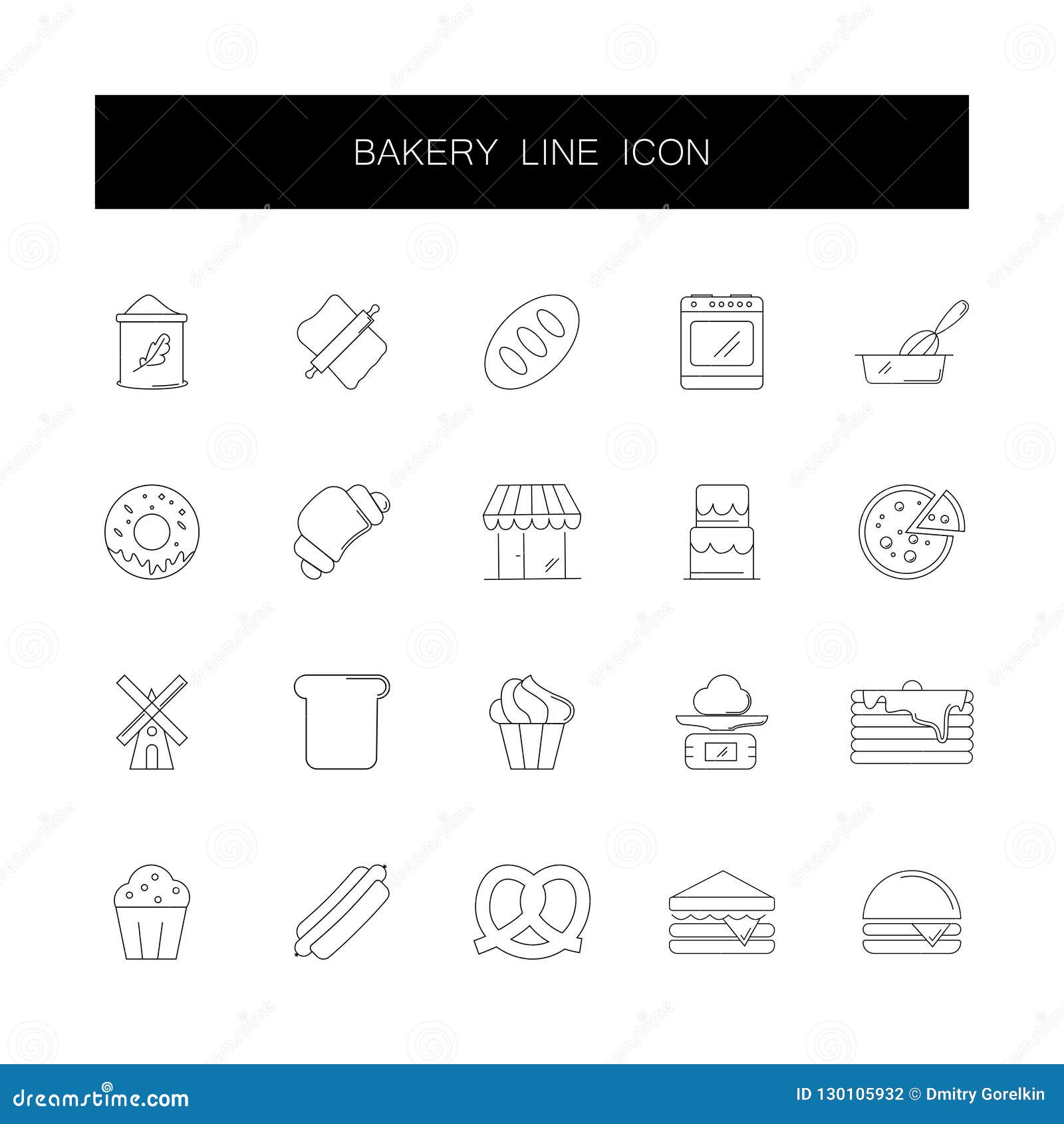 Line Icons Set. Bakery Pack Stock Vector - Illustration of cupcake ...