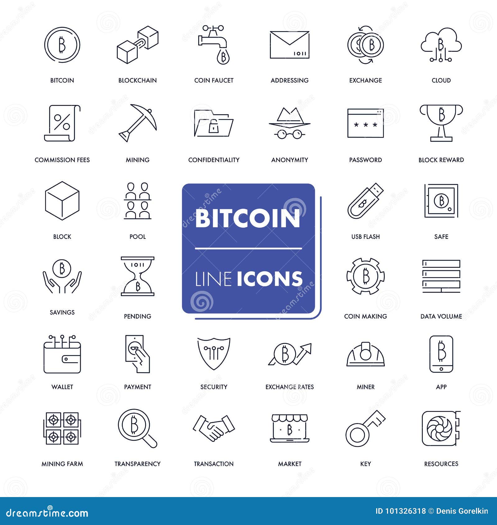 Line icons set. Bitcoin stock vector. Illustration of collection ...