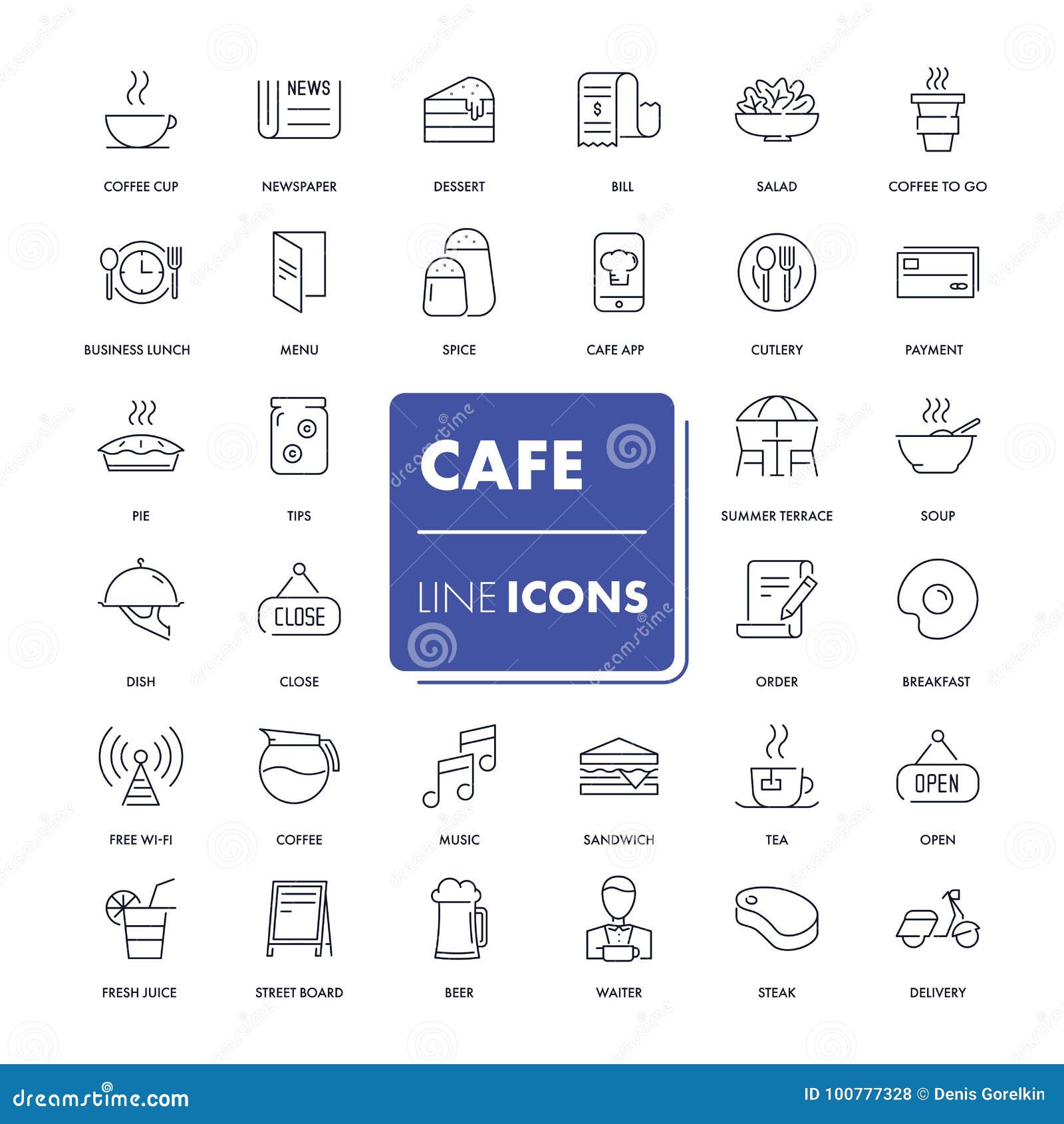 Line icons set Cafe stock vector. Illustration of outline - 100777328