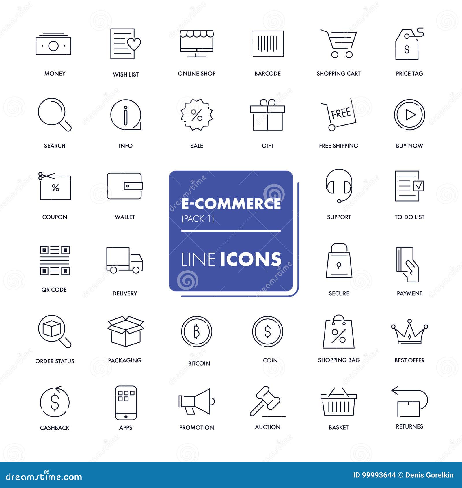 Line icons set. E-commerce stock vector. Illustration of graphic - 99993644