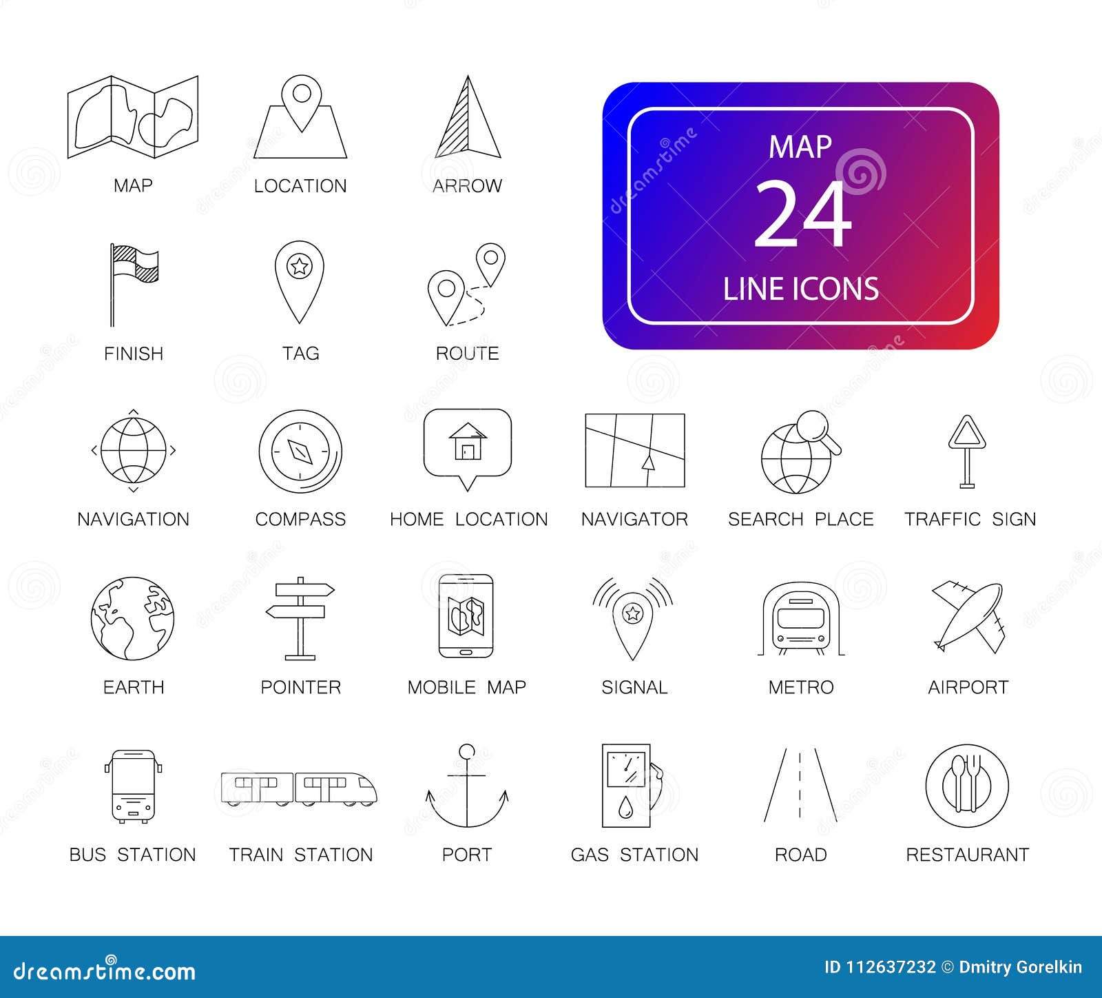 Line icons set. Map pack stock vector. Illustration of signal - 112637232