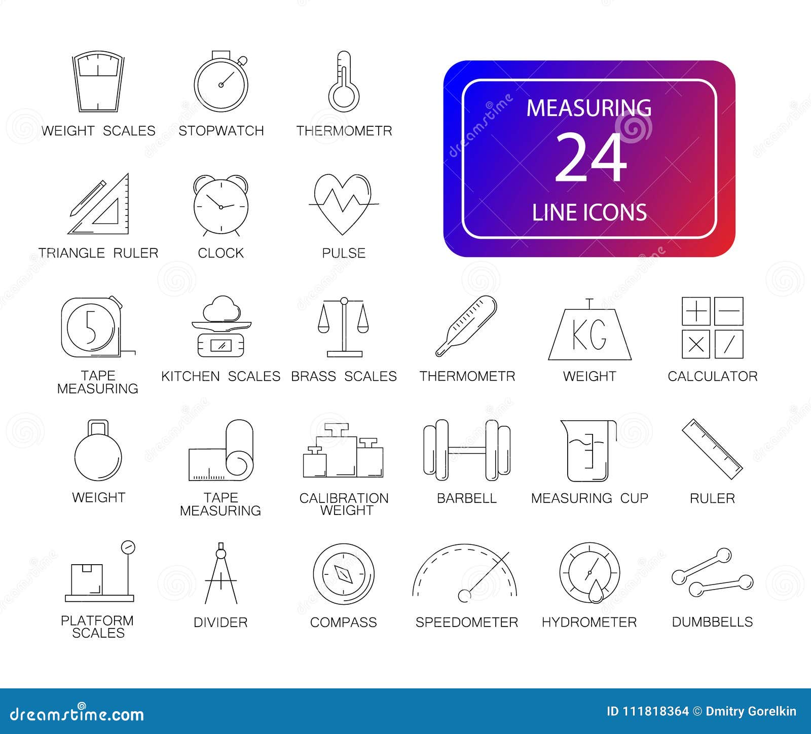 Line Icons Set. Measuring Pack Stock Vector - Illustration of ruler ...